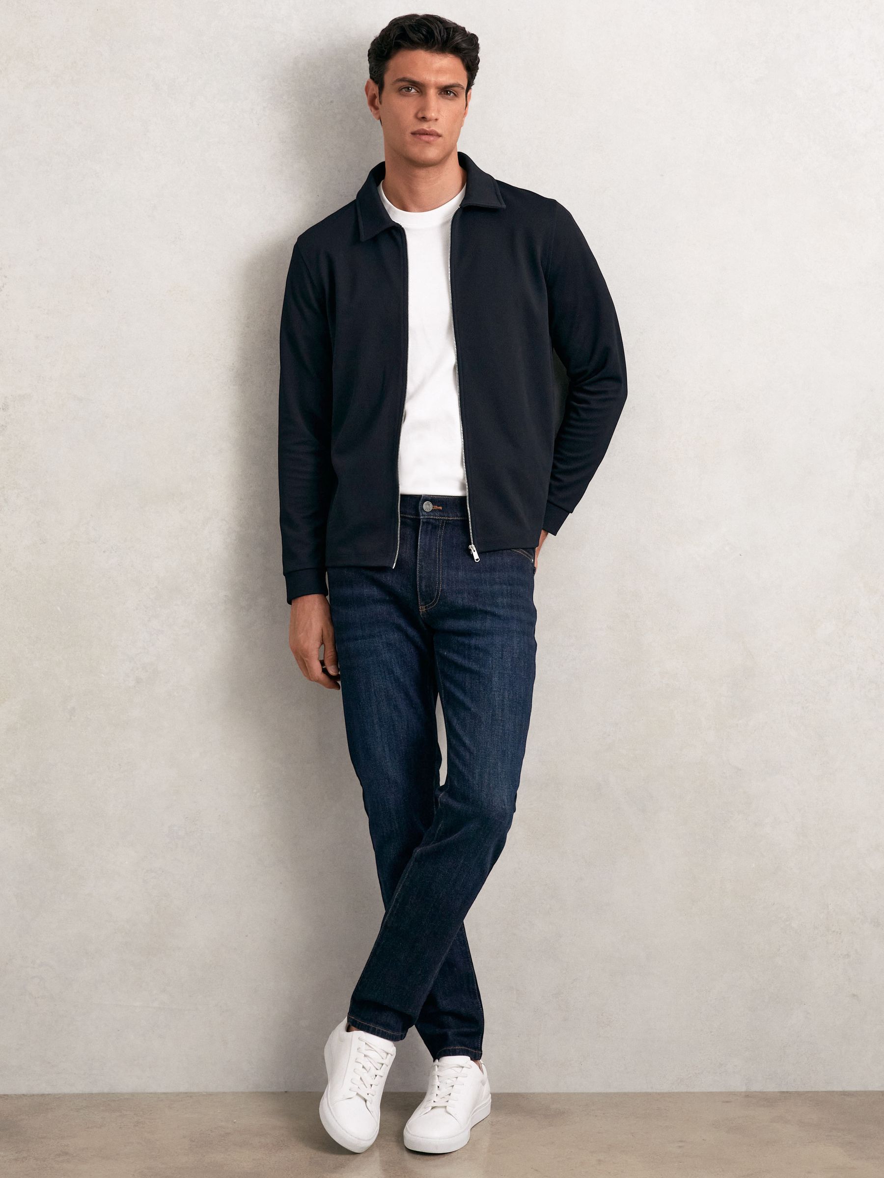 Reiss Textured Zip Through Overshirt in Navy | REISS
