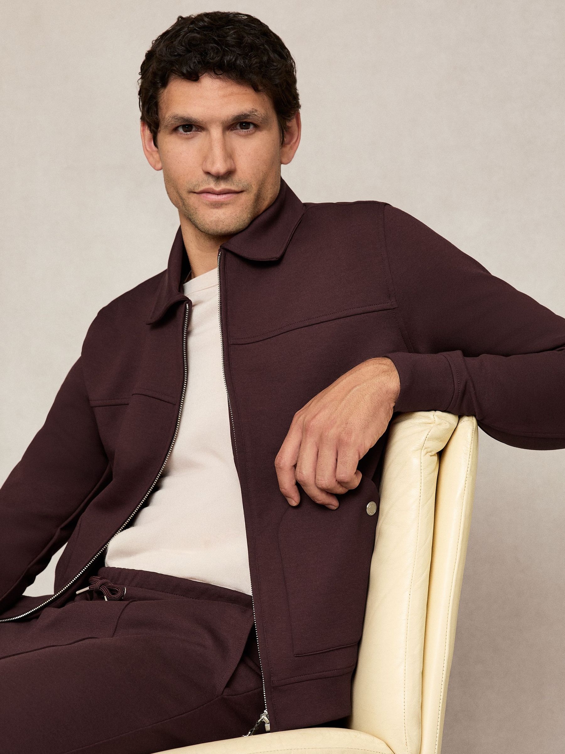 Reiss Interlock Zip Through Overshirt in Cherry Red | REISS