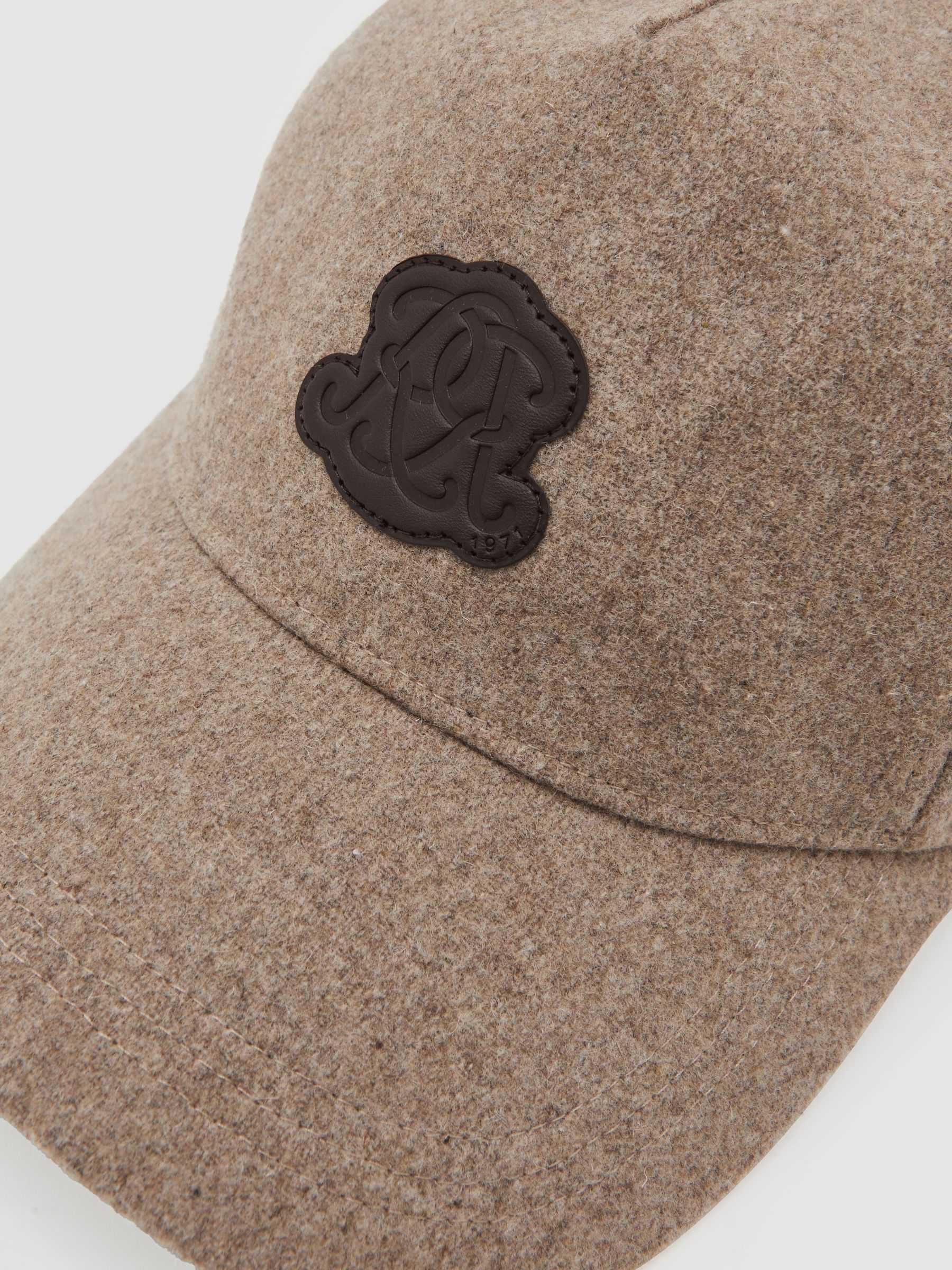 Reiss Monogram Appliqué Wool-Blend Cap in Oatmeal Brown - REISS