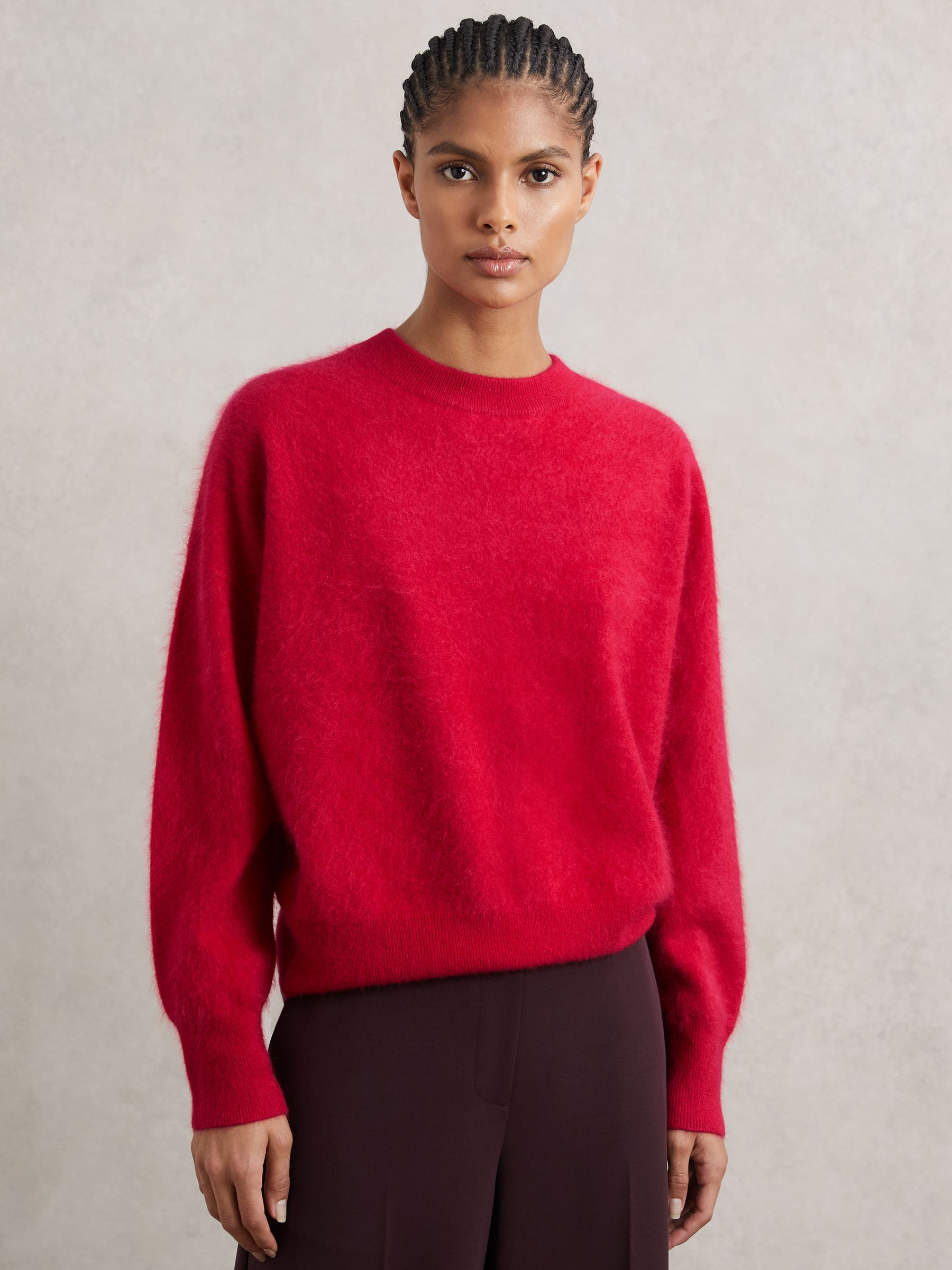 Reiss Brushed Cashmere Crew Neck Jumper in Red | REISS