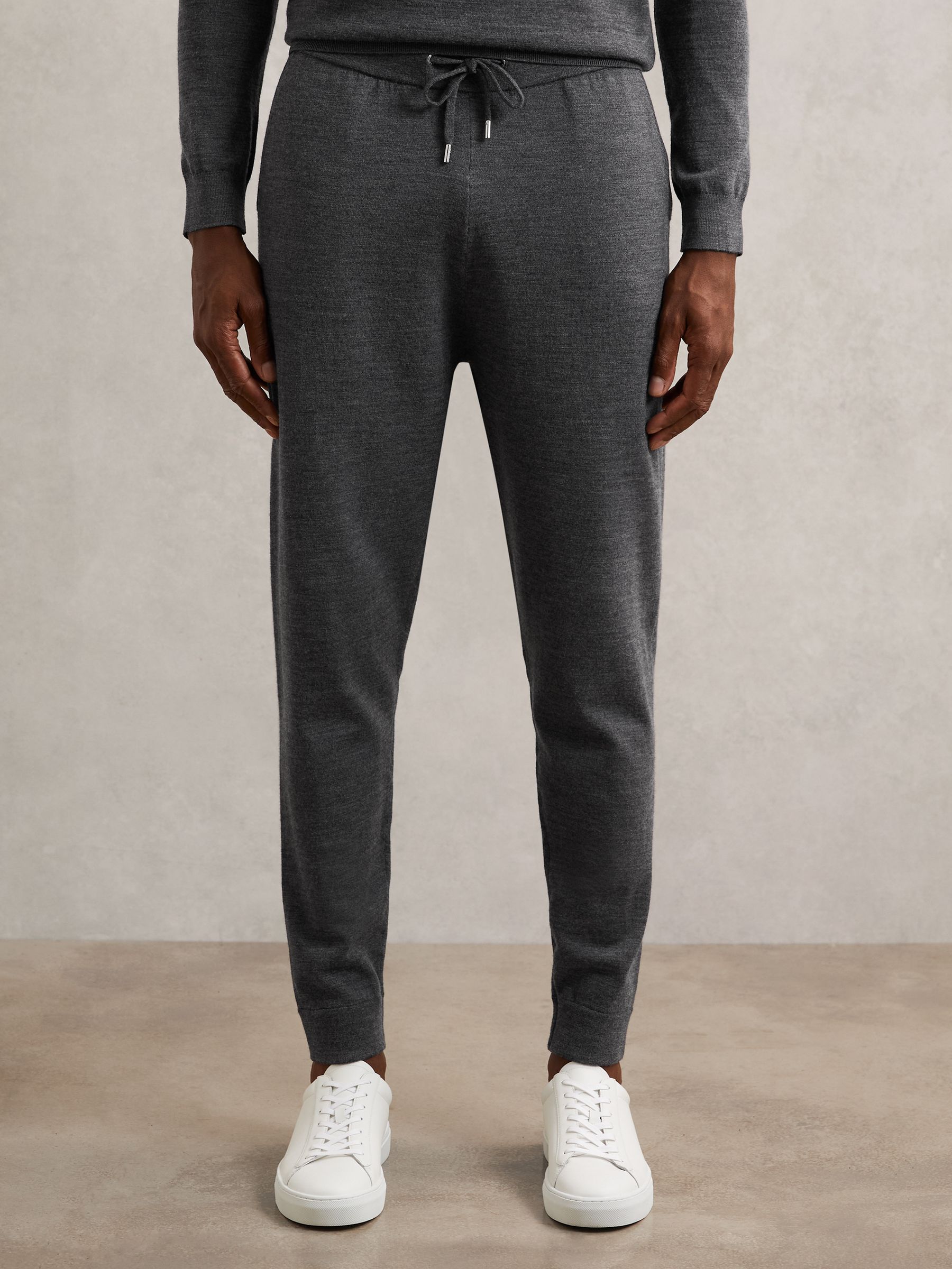 Reiss Merino Wool-Blend Cuffed Joggers in Derby Grey Melange | REISS