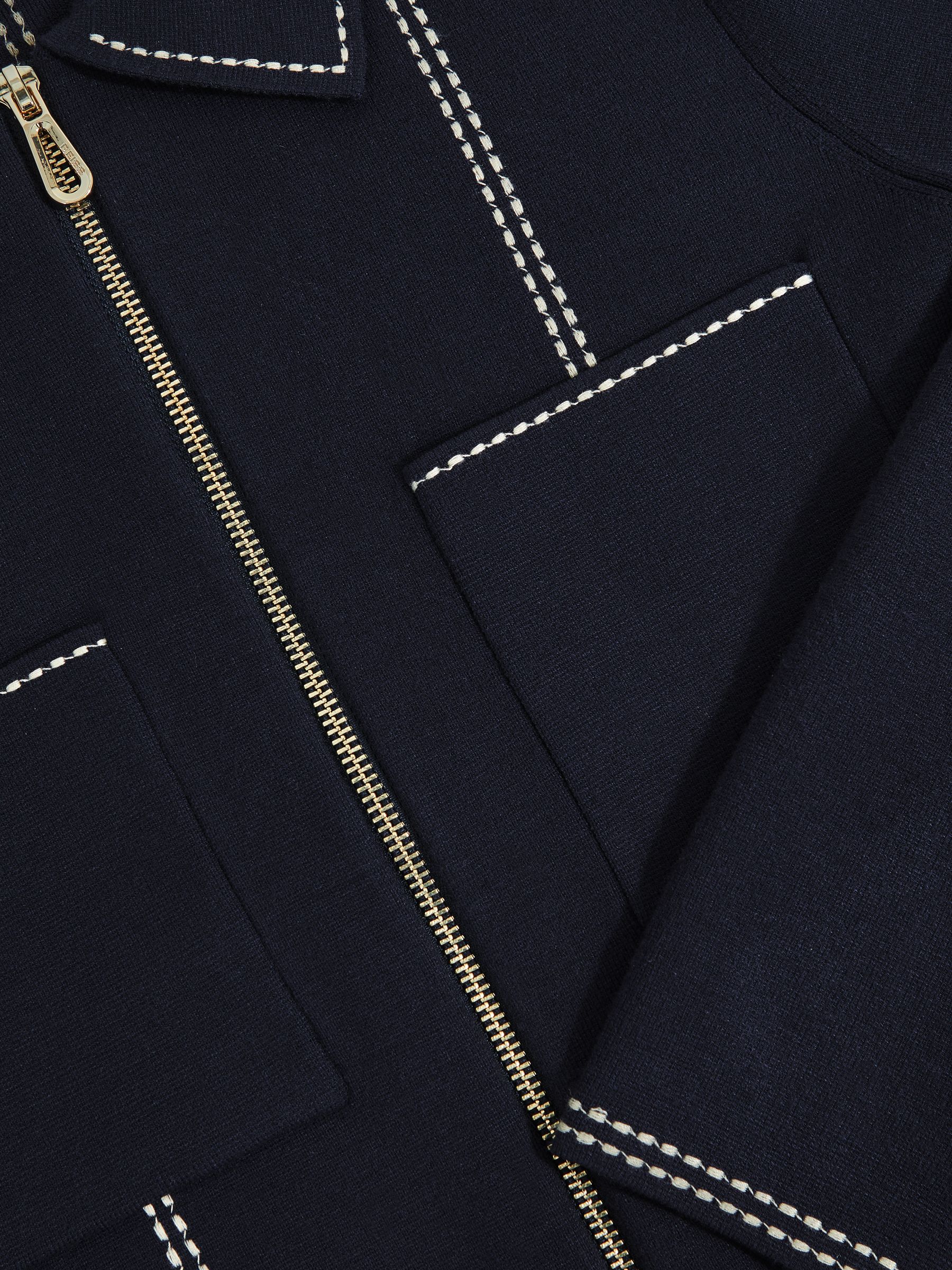 Reiss Stitch-Detail Zip-Through Cardigan in Navy - REISS