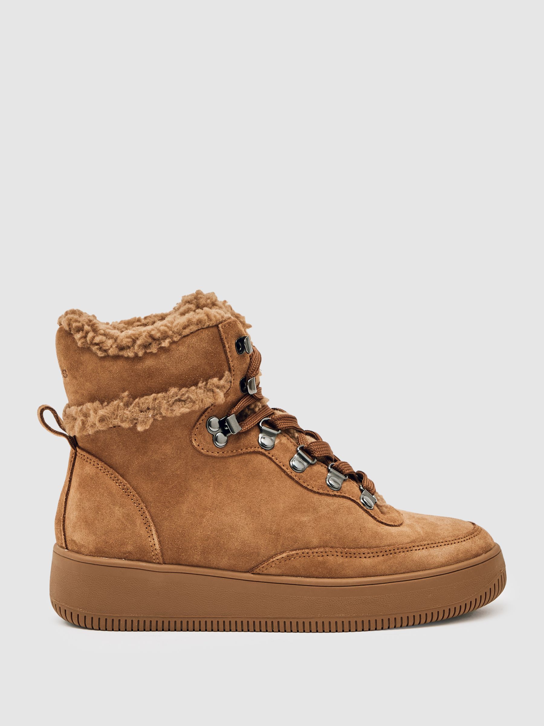 Reiss Suede Faux-Shearling Trainer Boots in Tan | REISS