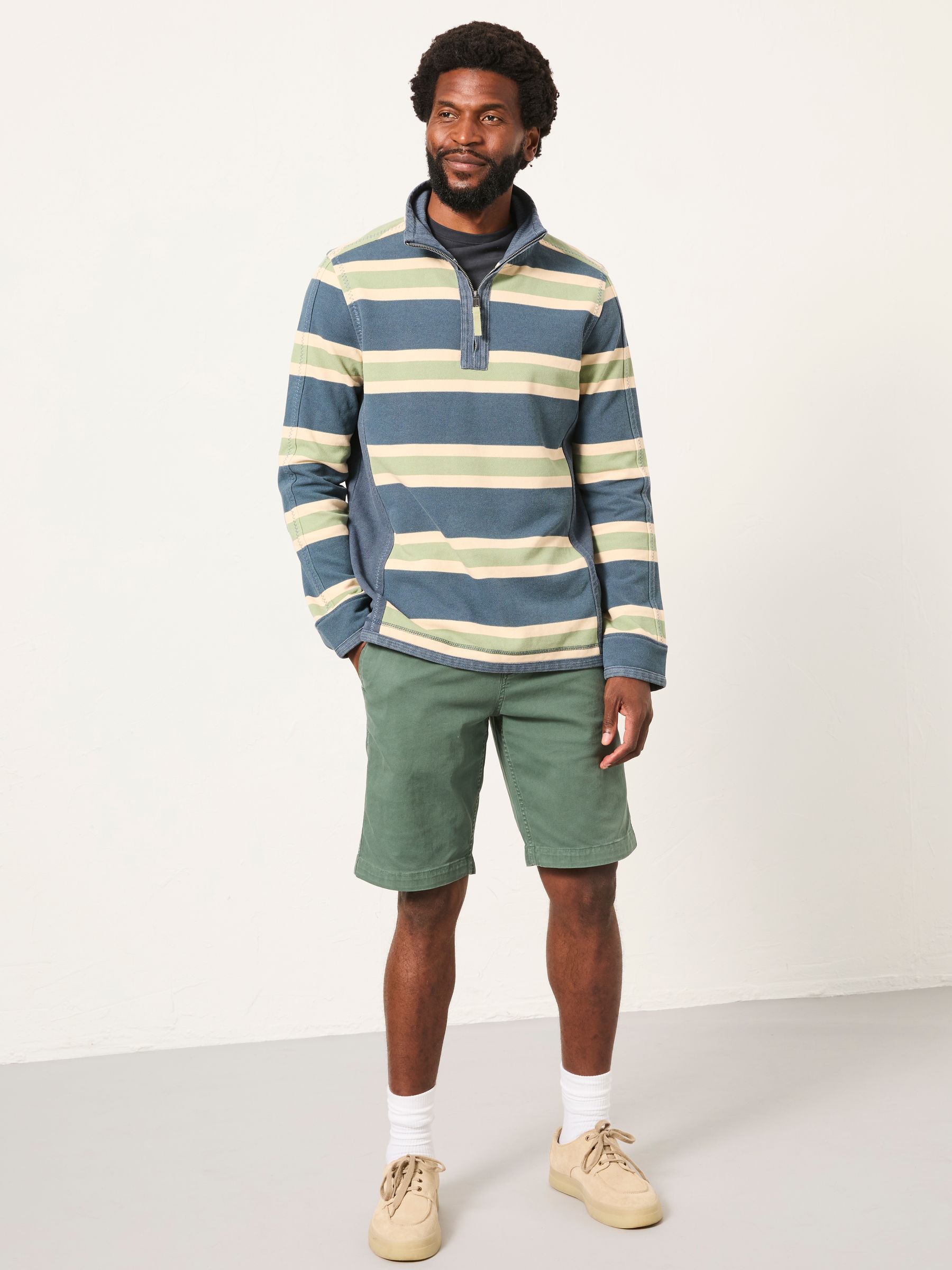 Airlie Blue Stripe Quarter Neck Sweat Top | FatFace USA