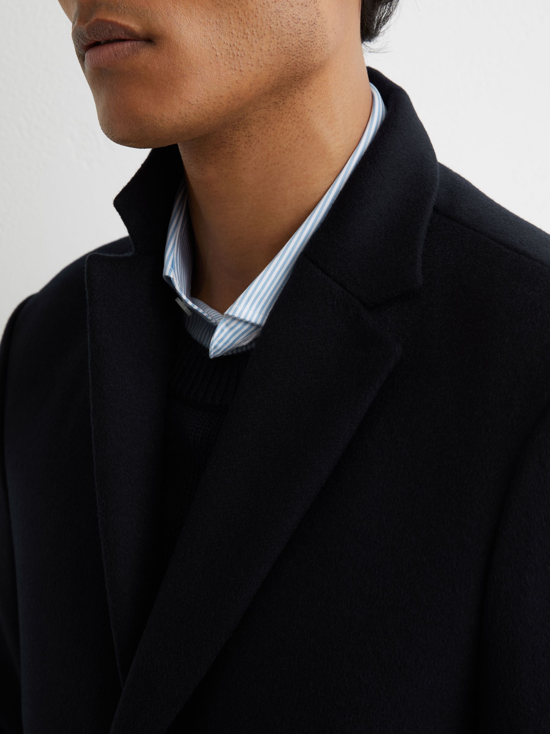 Reiss Wool-Blend Single-Breasted Overcoat in Navy | REISS