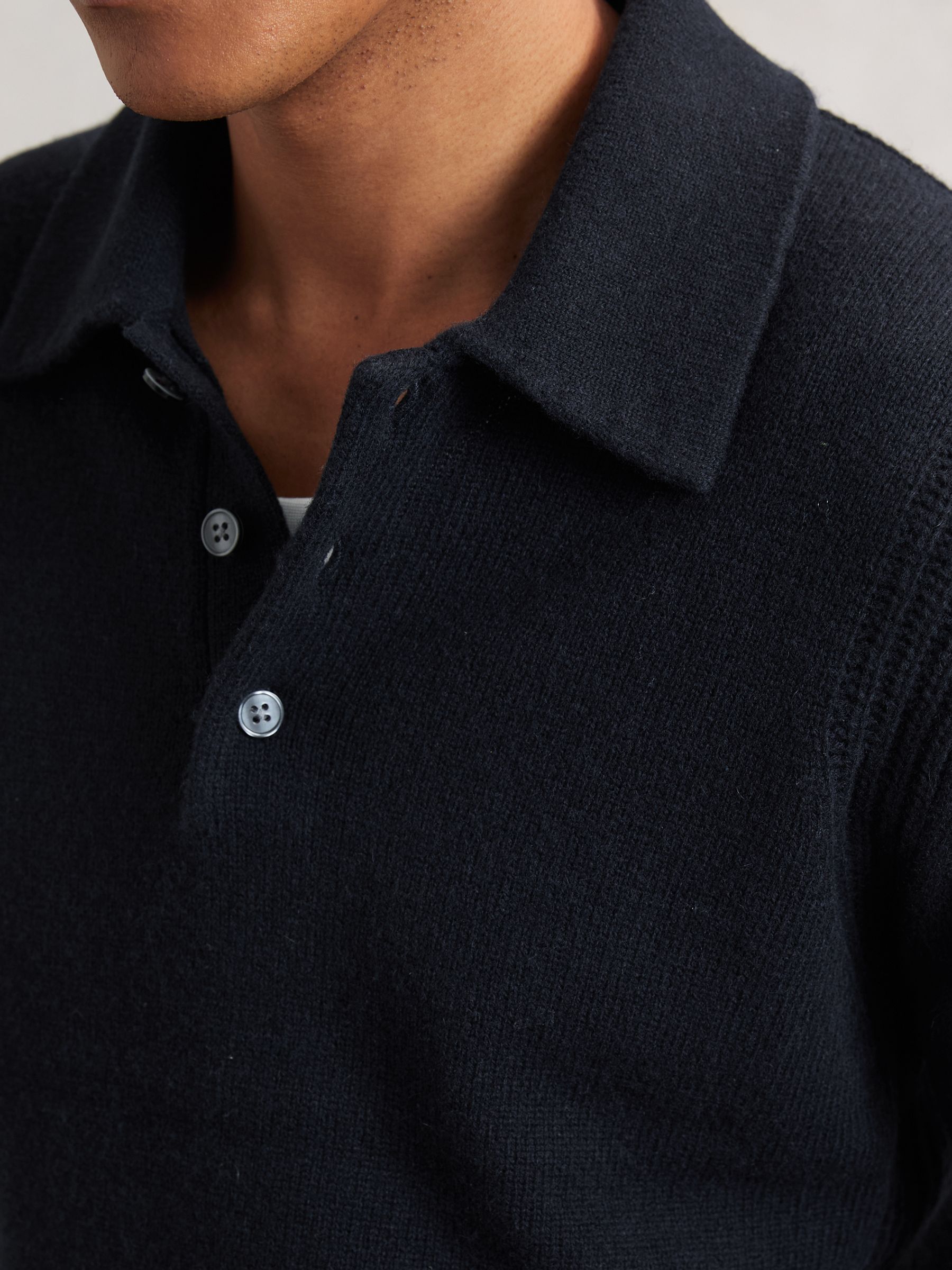 Reiss Wool-Blend Polo Jumper with Cashmere in Navy | REISS