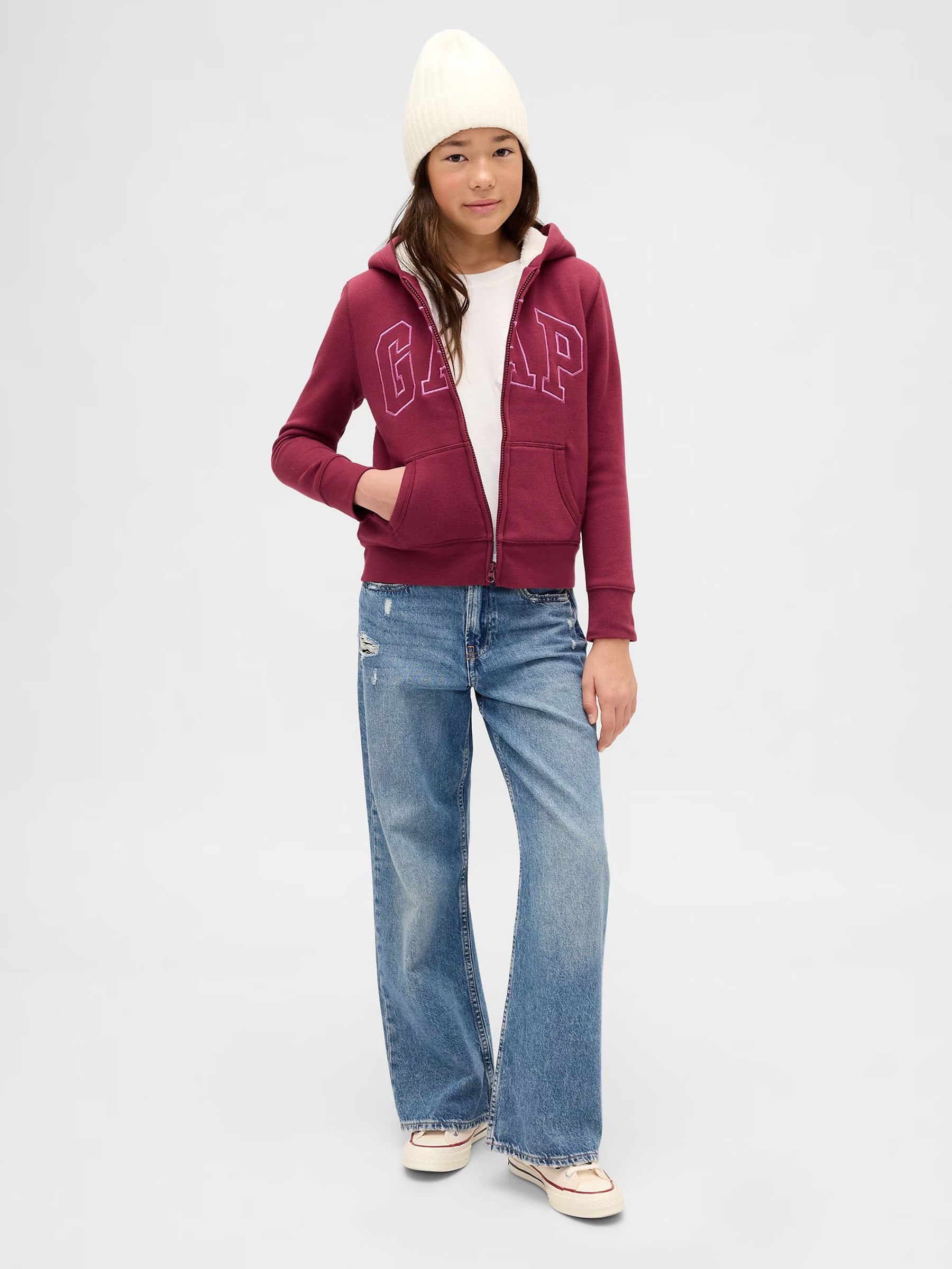 Red Logo Sherpa-Lined Zip Up Hoodie | Gap