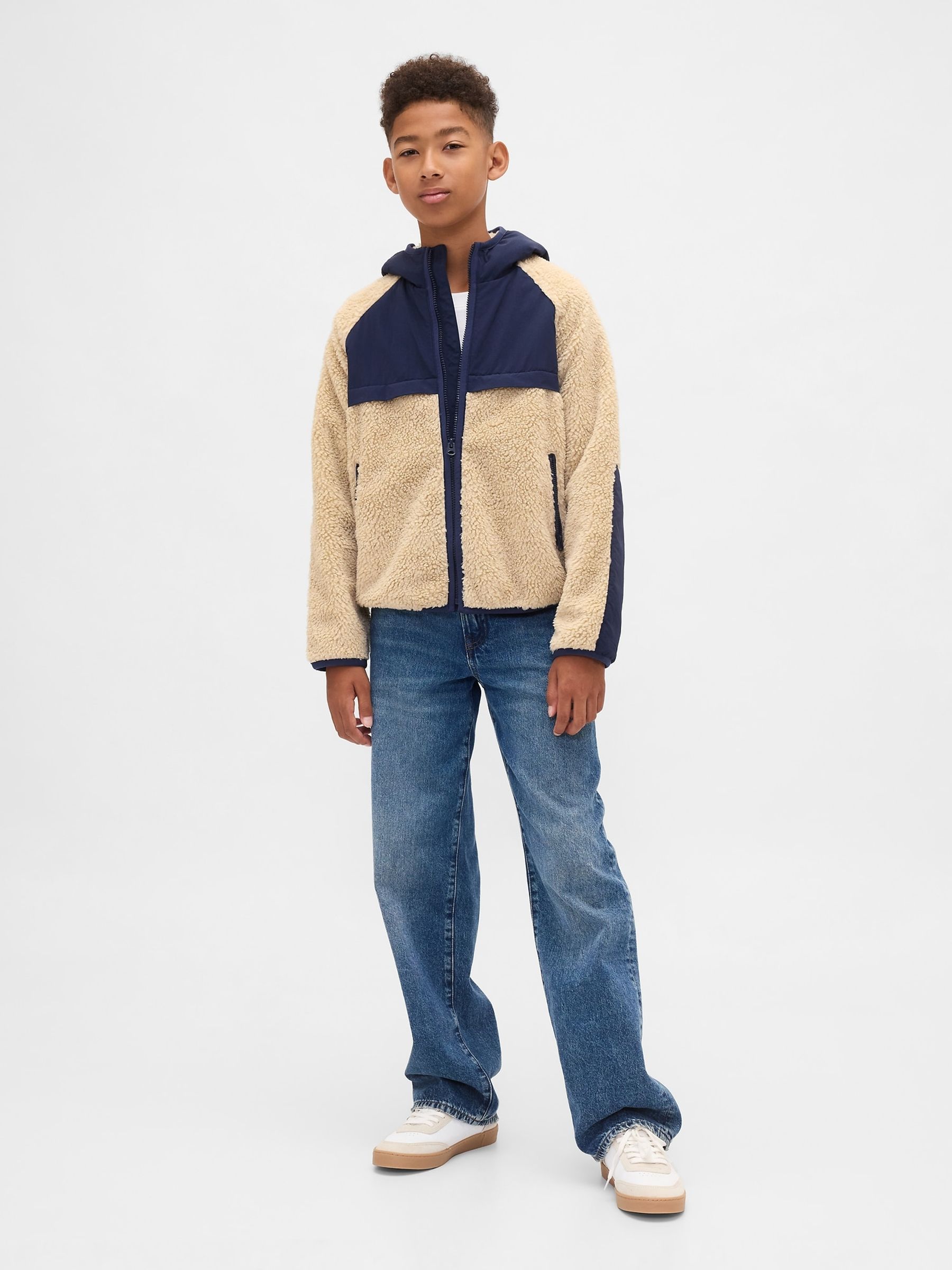 Beige/Navy Sherpa Jacket | Gap