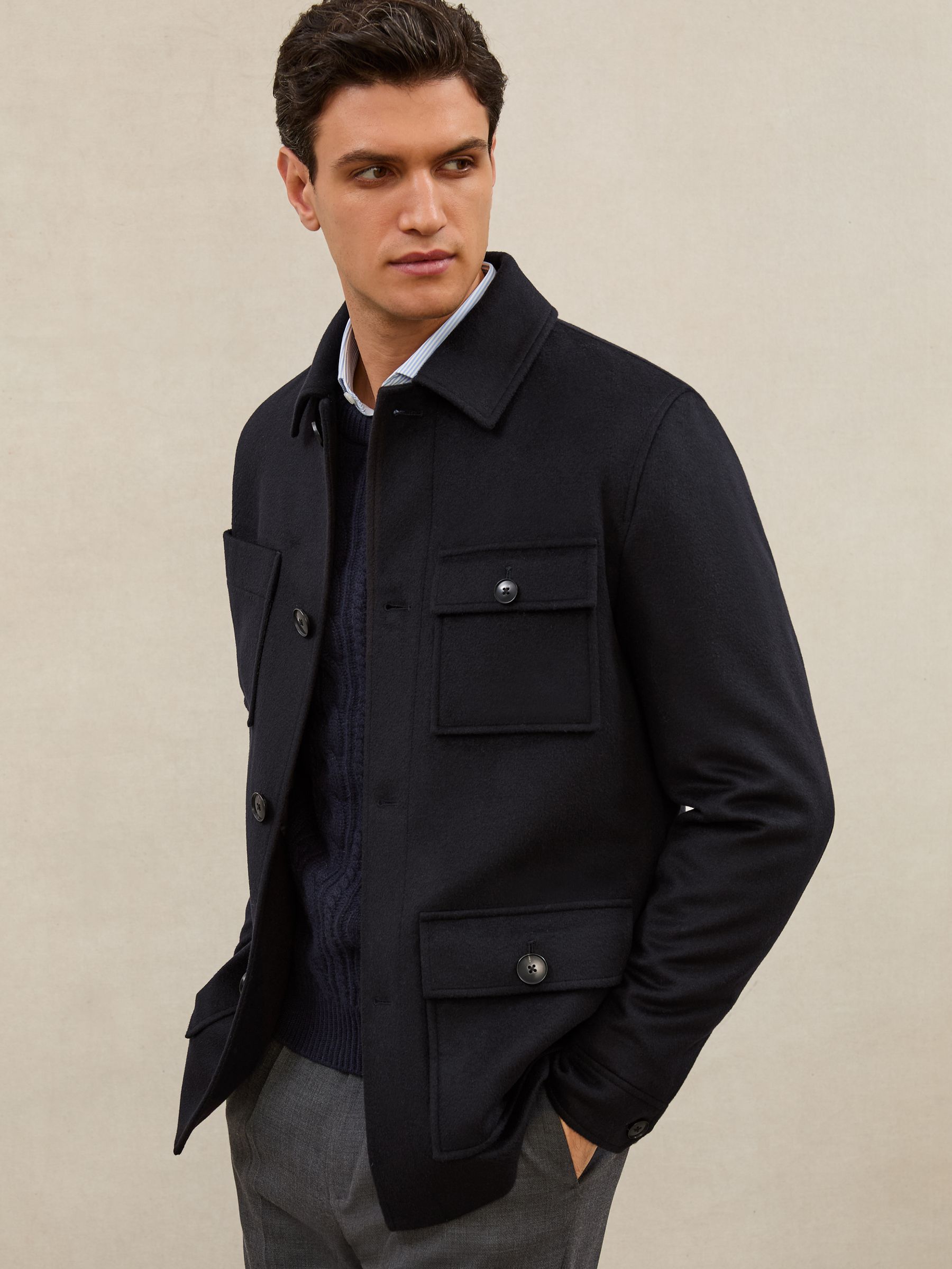 Reiss Atelier 100% Cashmere Field Jacket in Navy | REISS