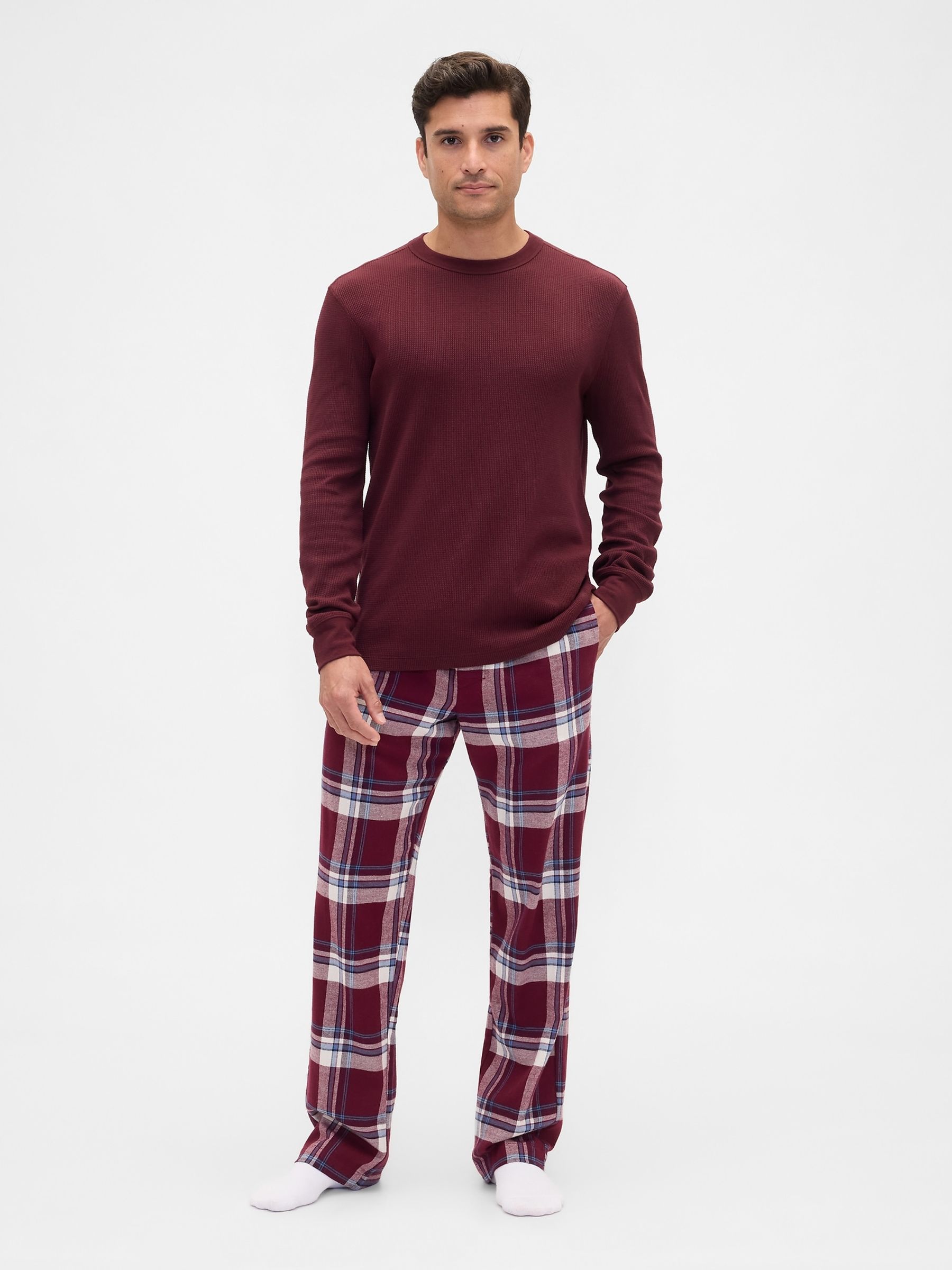Burgundy Red 100% Cotton Check Pyjama Bottoms | Gap
