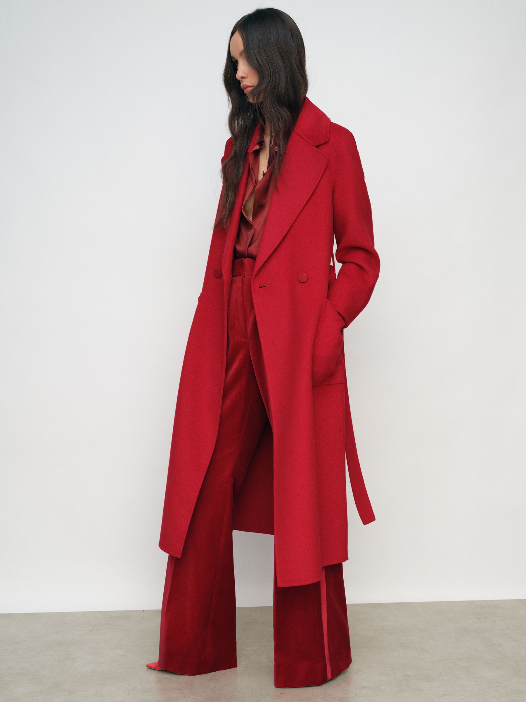 Reiss Petite Wool-Blend Double-Breasted Blindseam Coat in Red | REISS