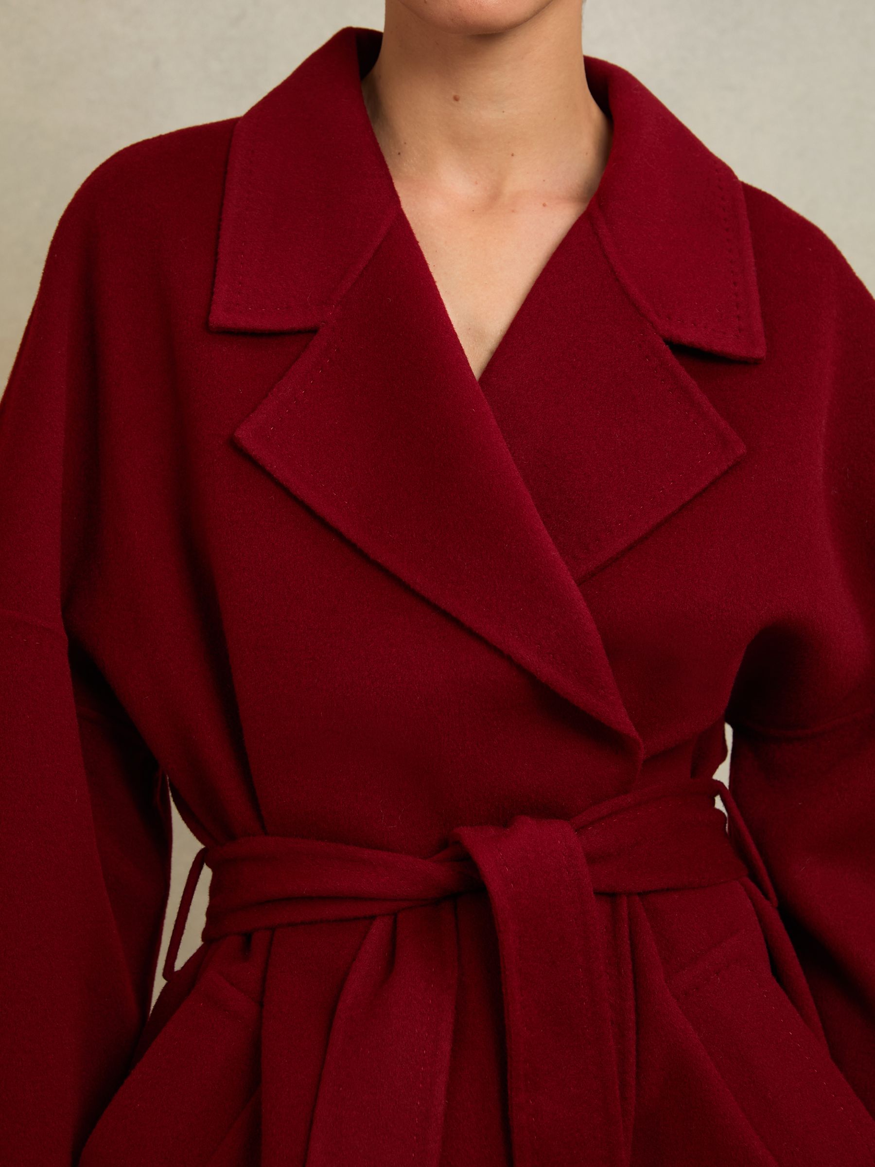 Reiss Atelier Wool Blindseam Belted Coat in Red | REISS