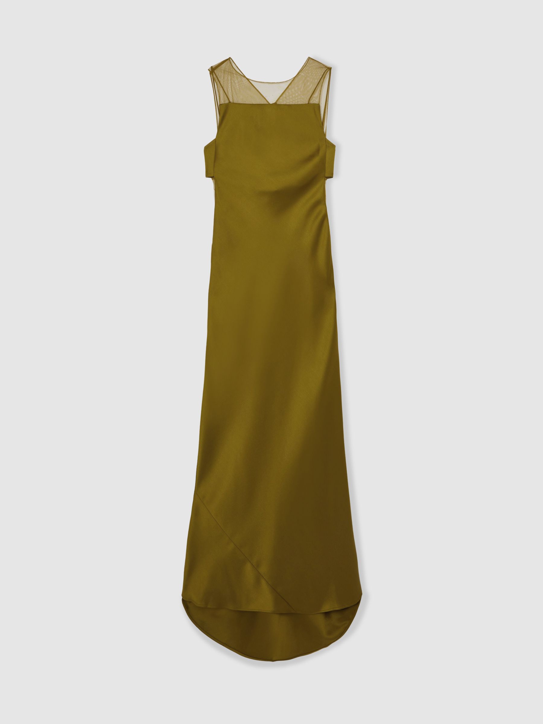 Reiss Atelier Satin Sheer-Panel Maxi Dress in Green | REISS