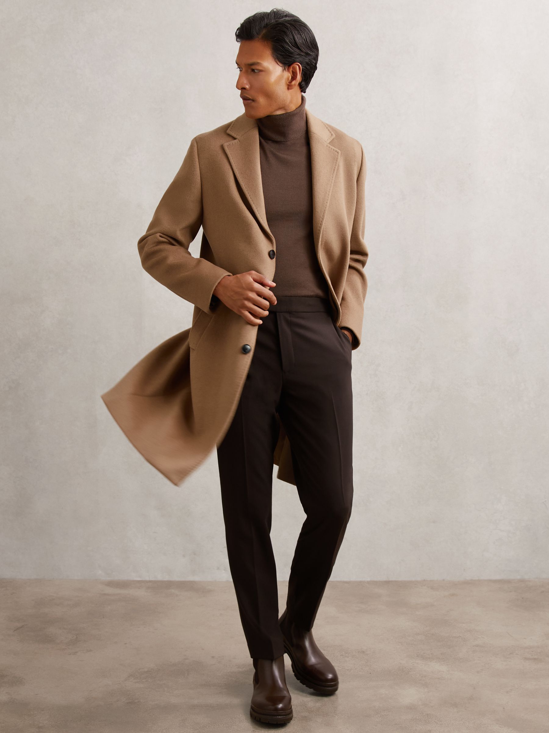 Reiss Wool-Blend Single-Breasted Overcoat in Camel | REISS