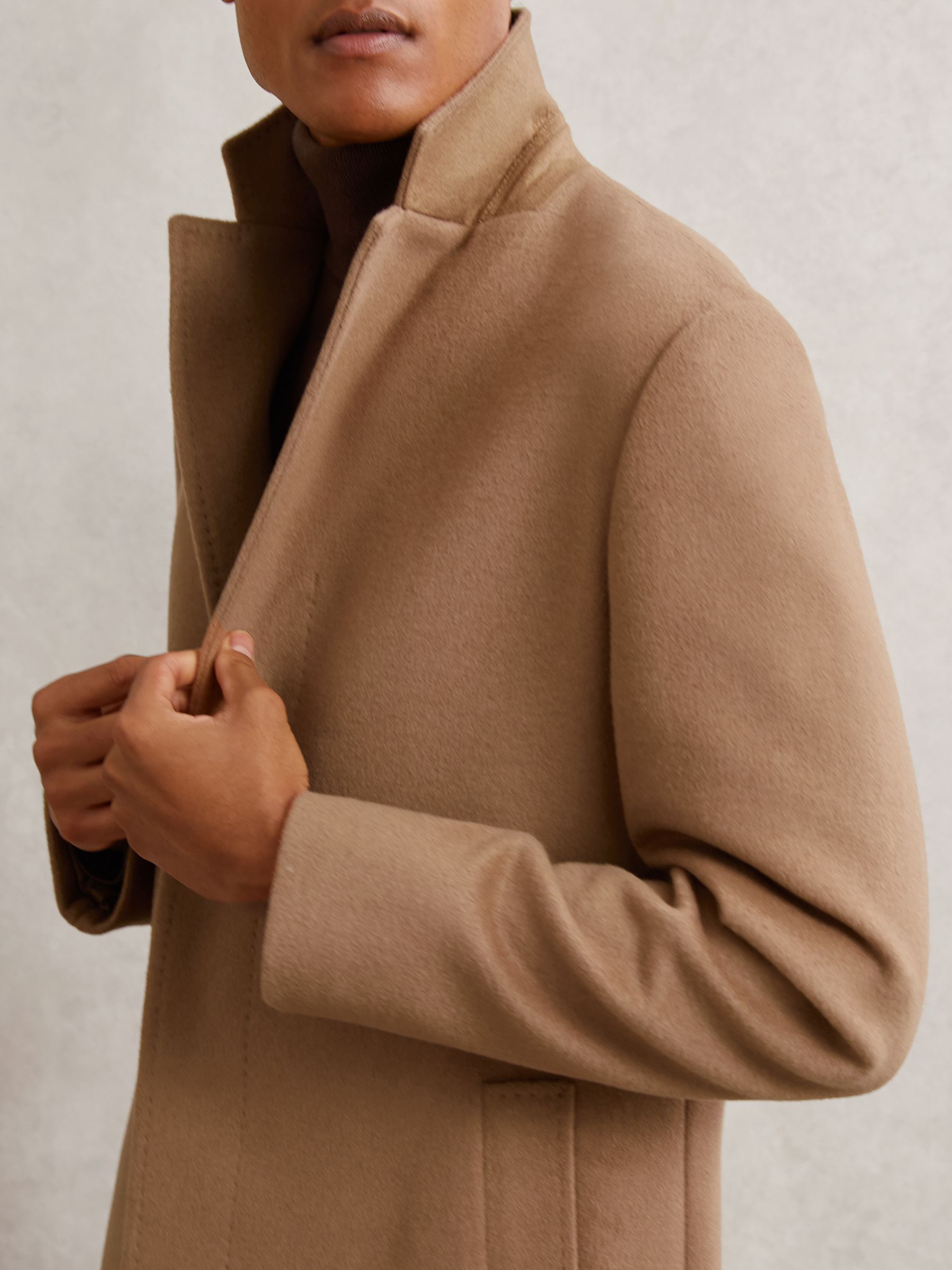 Reiss Wool-Blend Single-Breasted Overcoat in Camel | REISS