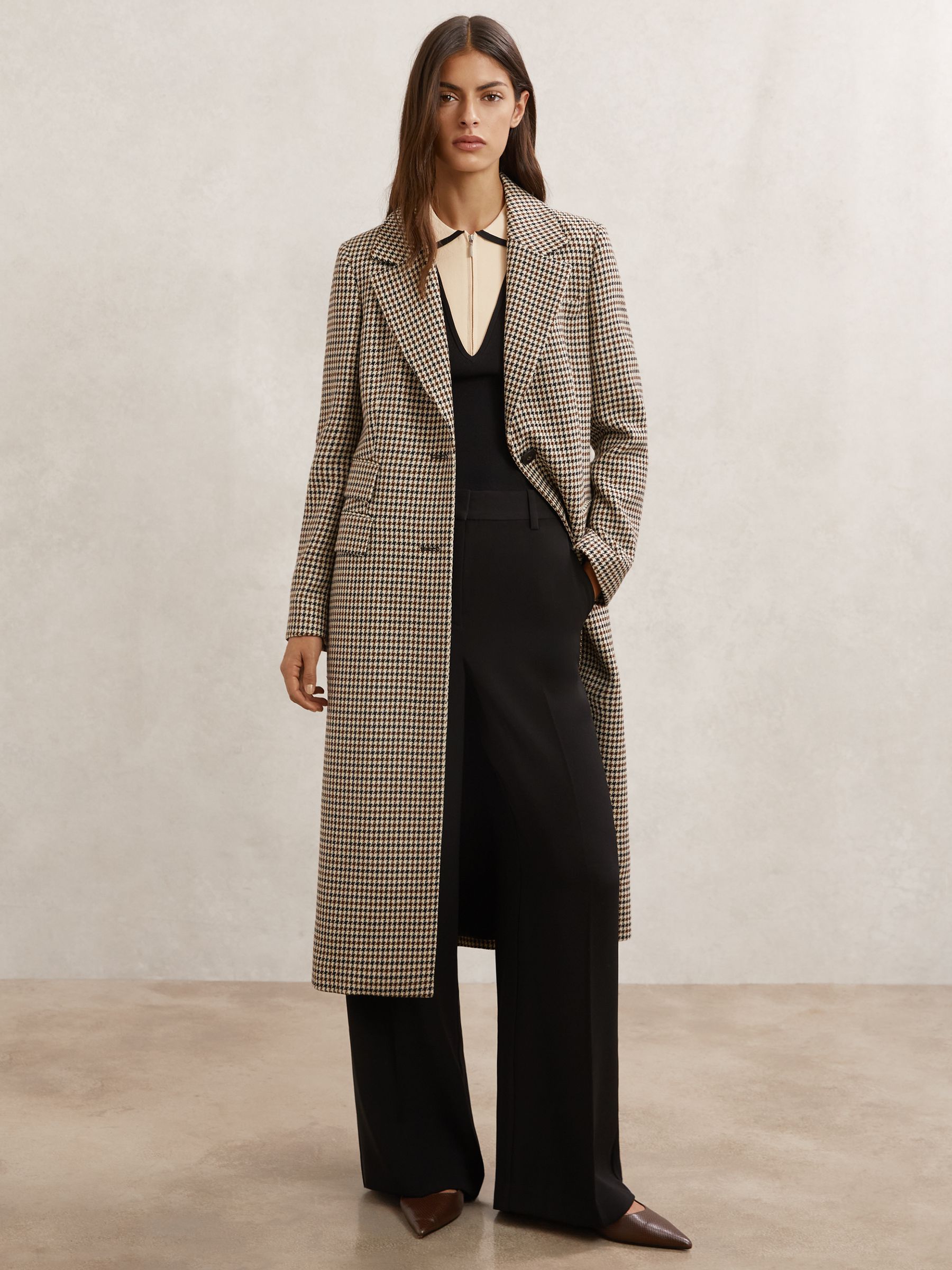 Reiss Wool-Blend Check Single-Breasted Coat in Neutral Check | REISS
