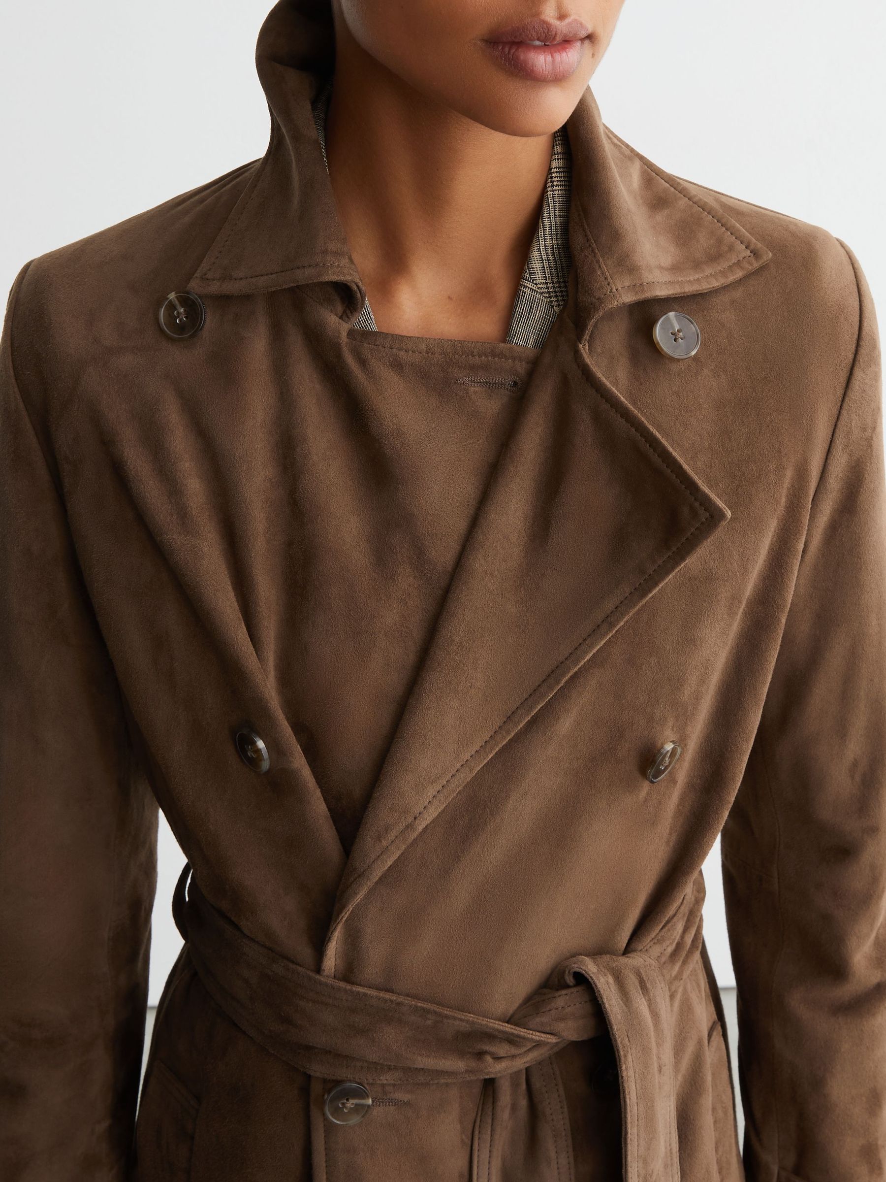 Reiss Suede Belted Trench Coat in Taupe Neutral - REISS
