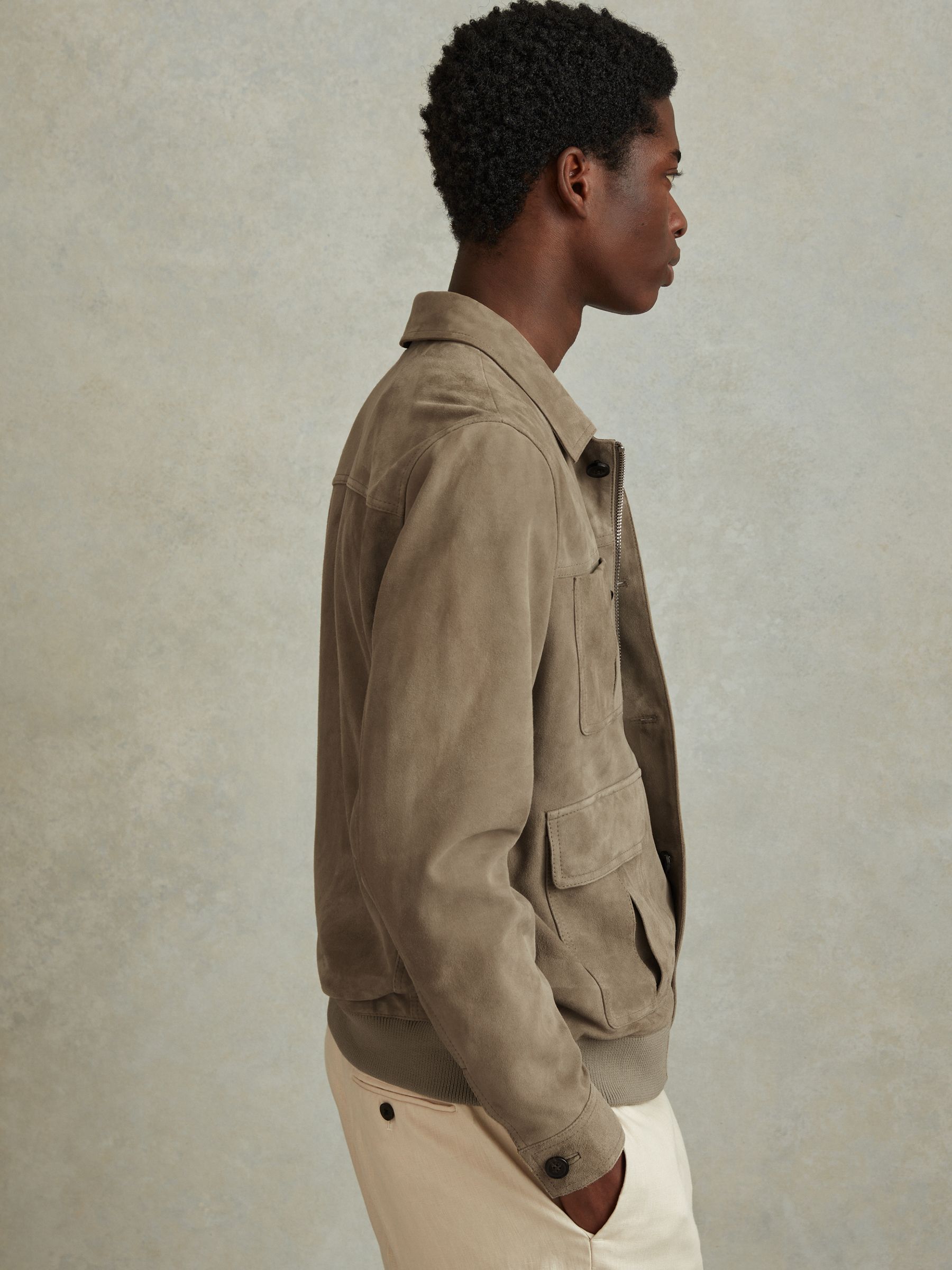 Reiss Suede Chest Pocket Jacket in Pistachio - REISS