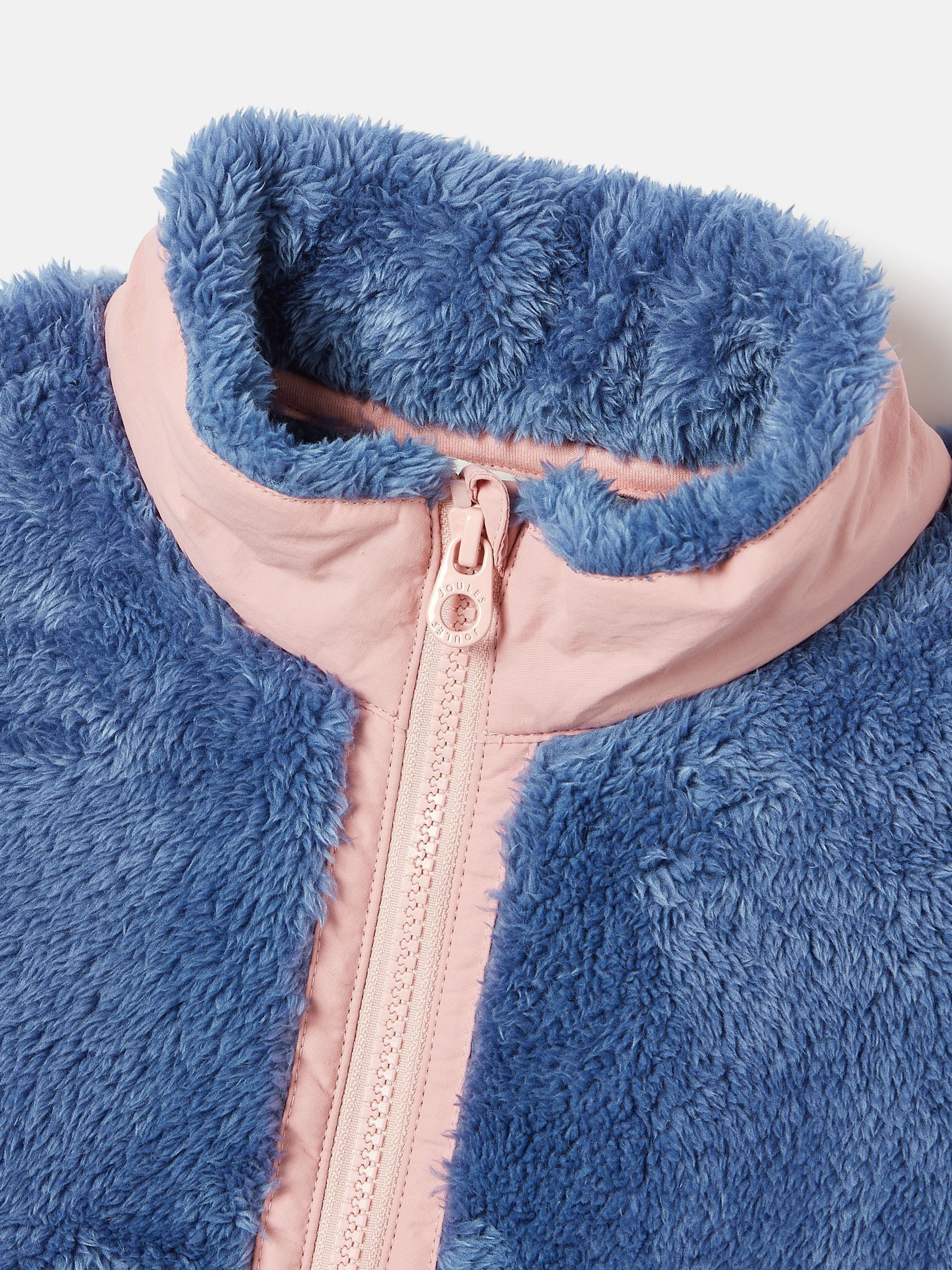 Kids' Always Cosy Blue Colourblock Quarter Zip Borg Fleece | Joules