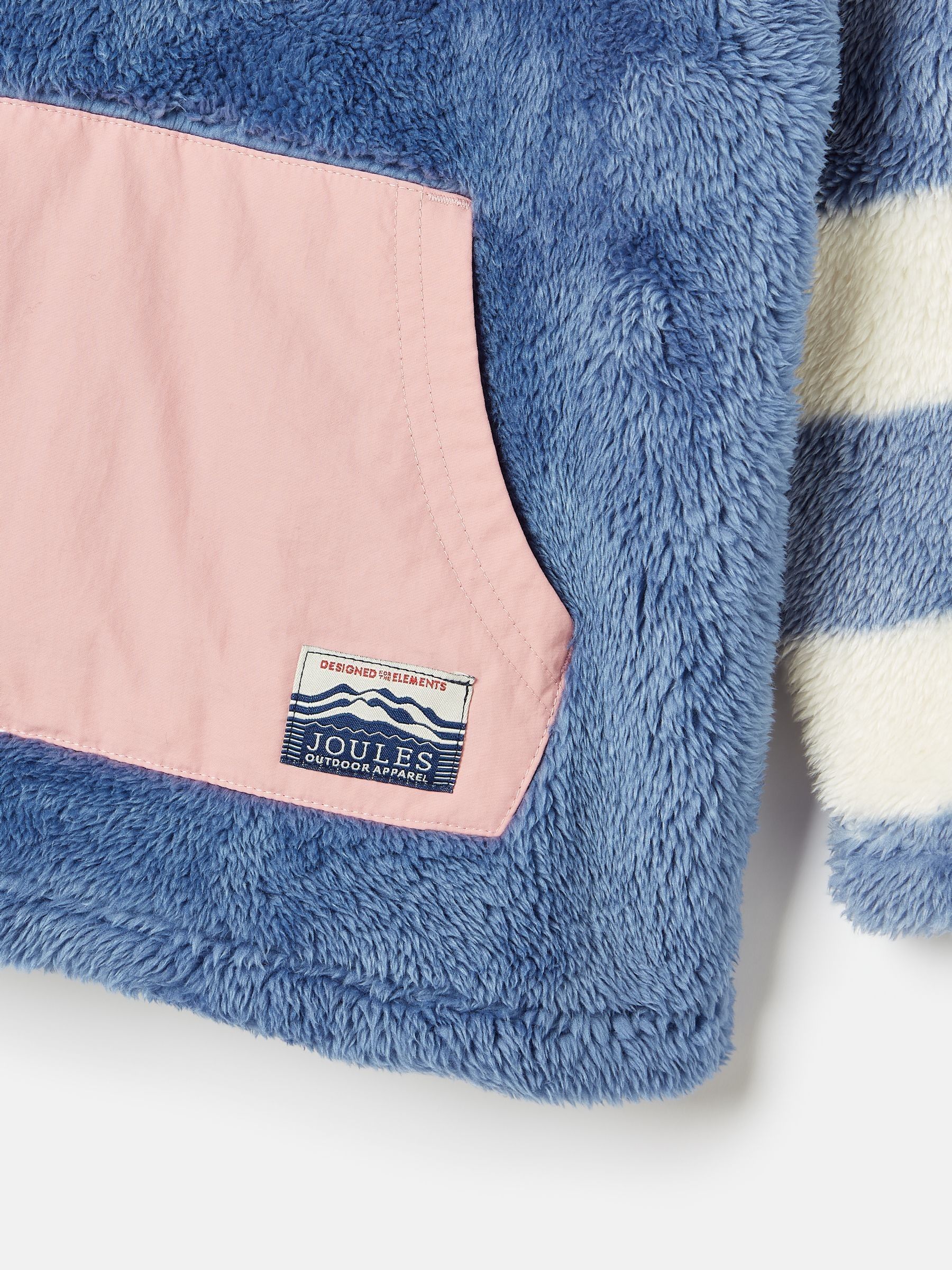 Kids' Always Cosy Blue Colourblock Quarter Zip Borg Fleece | Joules