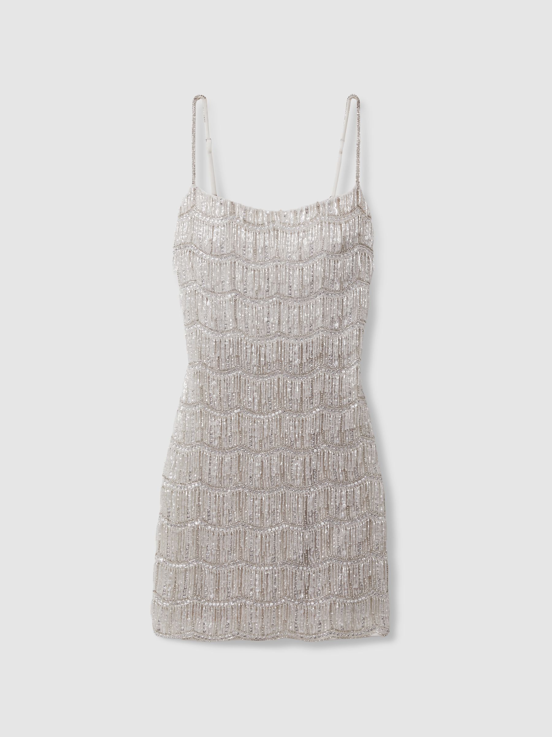 Reiss Rachel Gilbert Ivory Beaded Tassel Mini Dress in Ivory | REISS