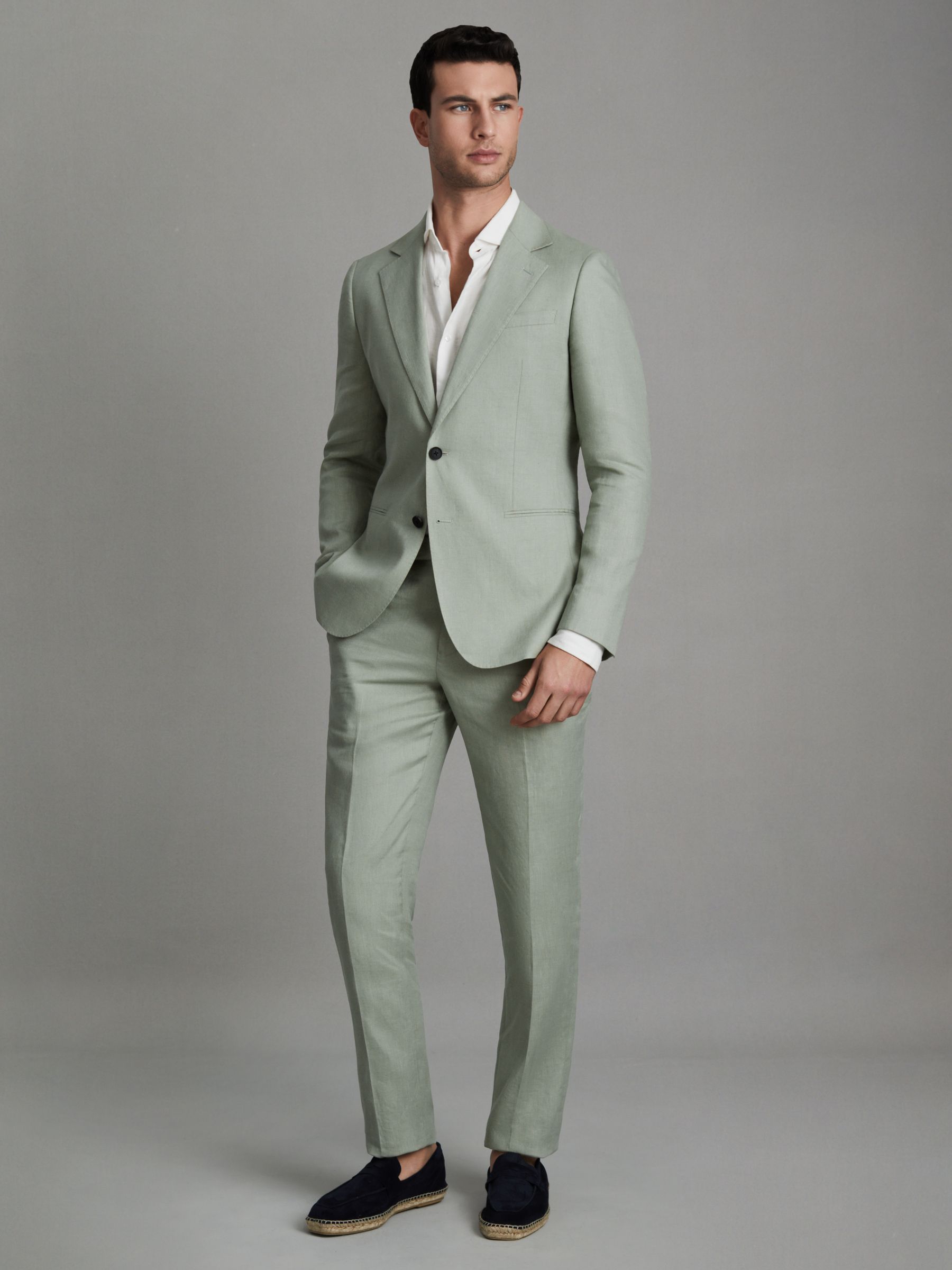 Reiss Single-Breasted Linen Suit Blazer Slim Fit in Apple - REISS