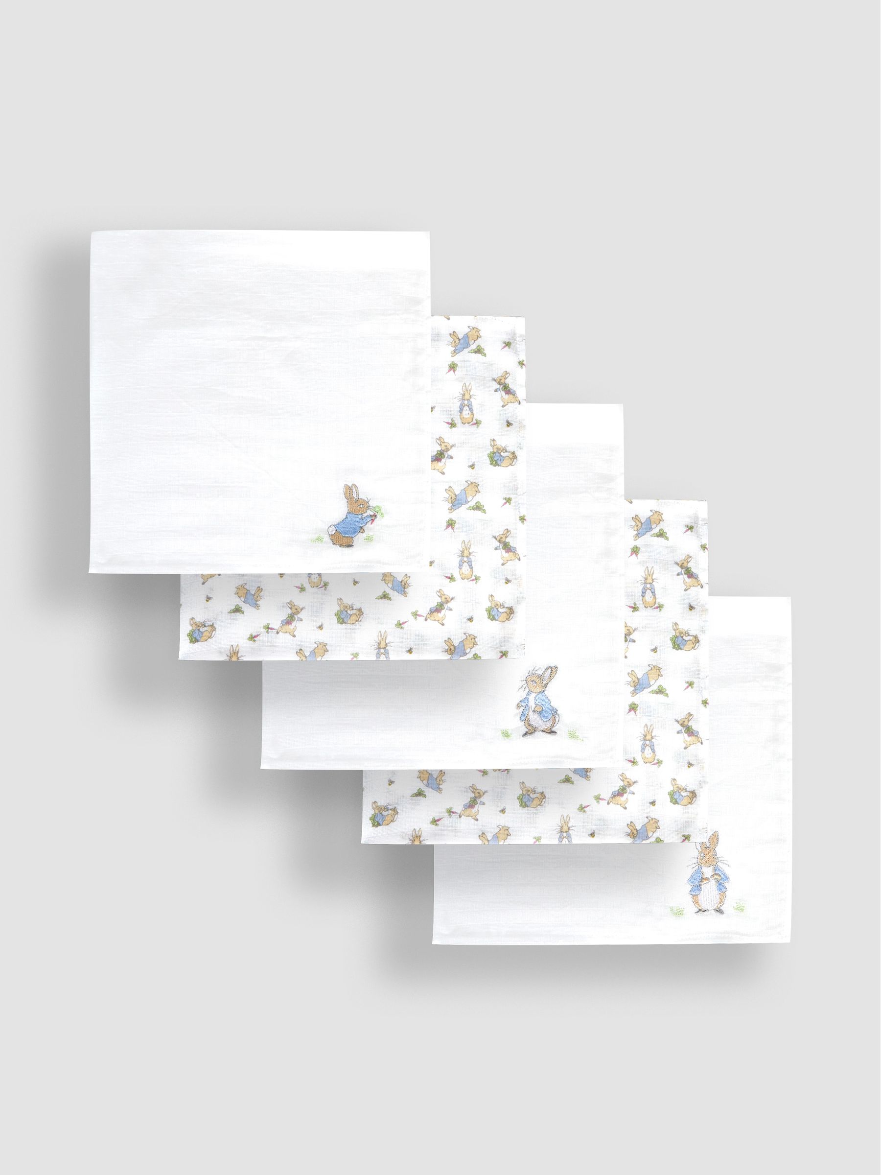 5-Pack Peter Rabbit Embroidered Muslins | JoJo Maman Bébé