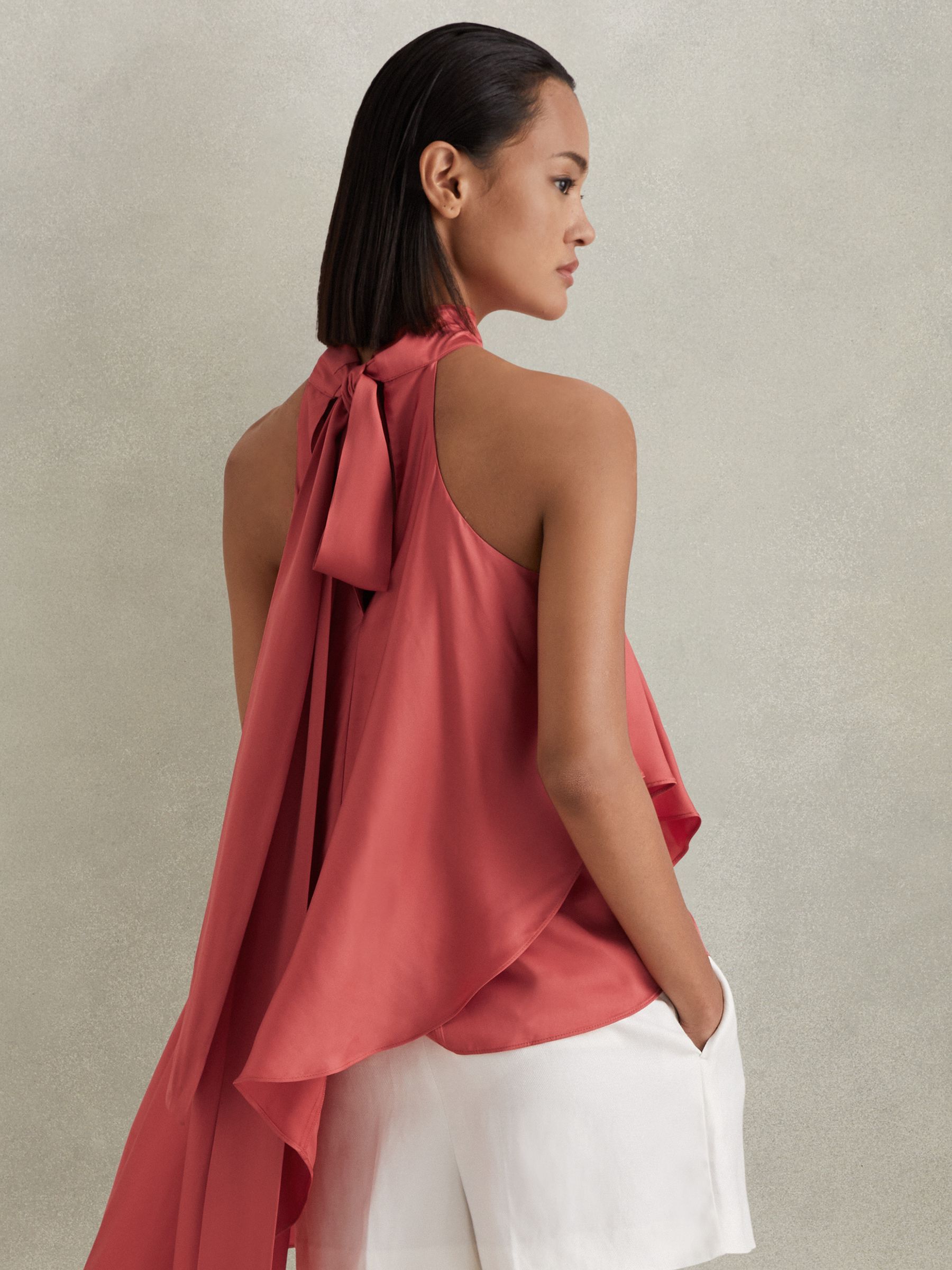 Reiss Asymmetric Draped Blouse in Coral - REISS