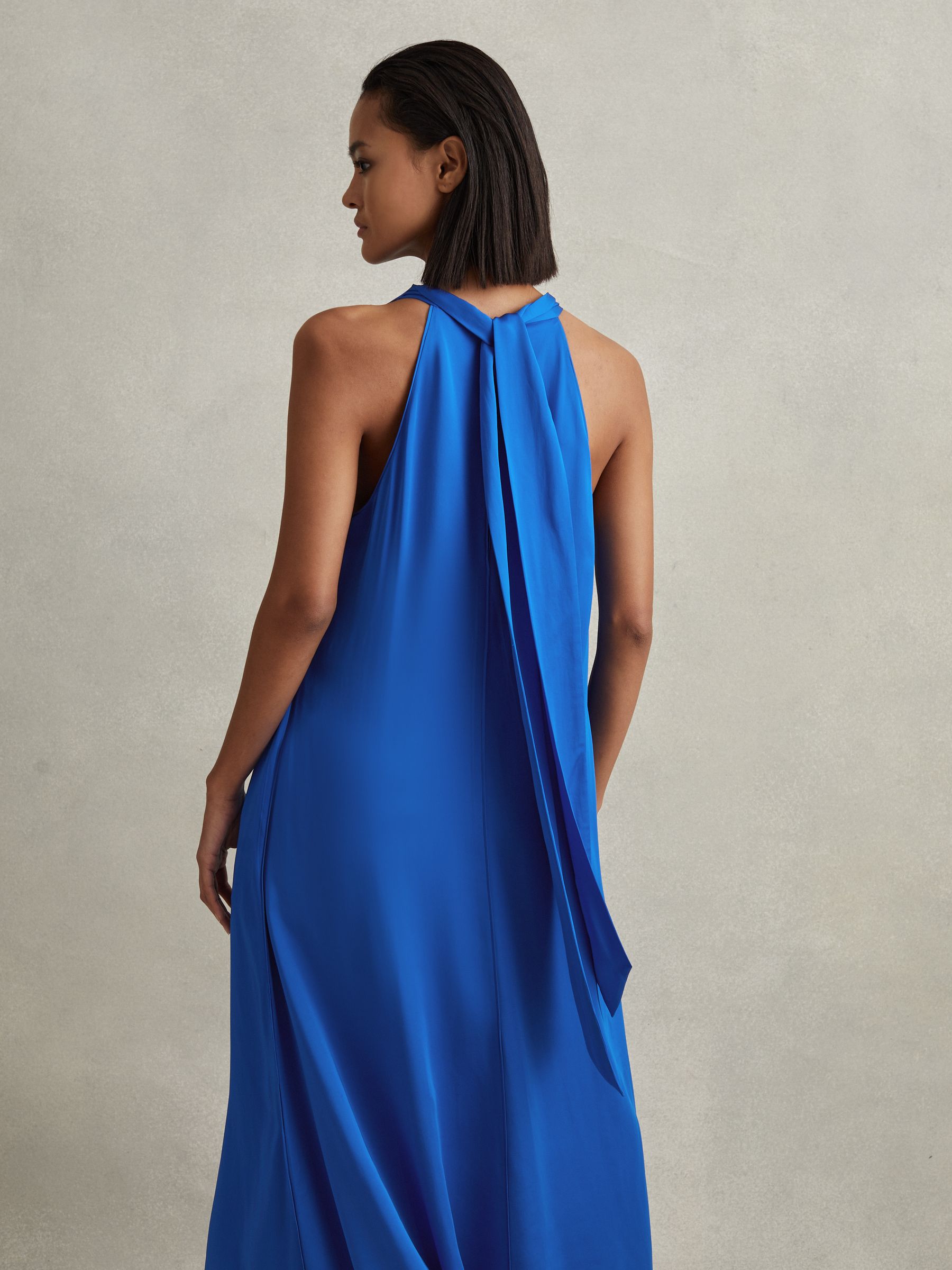 Reiss Tie Neck Column Maxi Dress in Cobalt Blue - REISS
