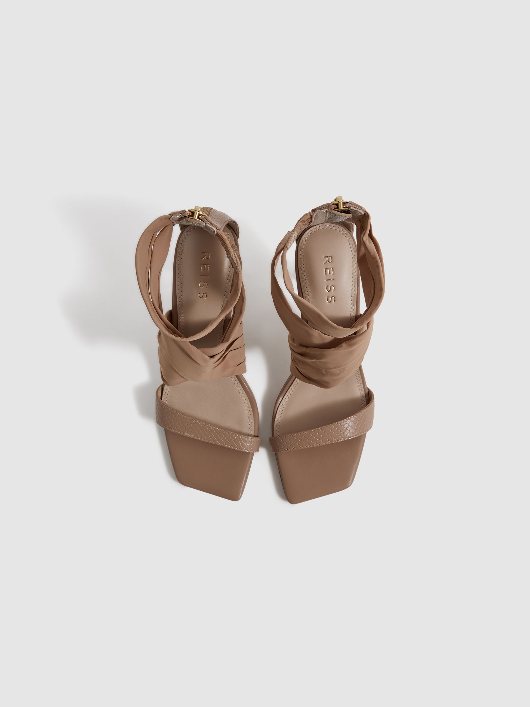 Reiss Wrap Front Angled Heels in Nude - REISS