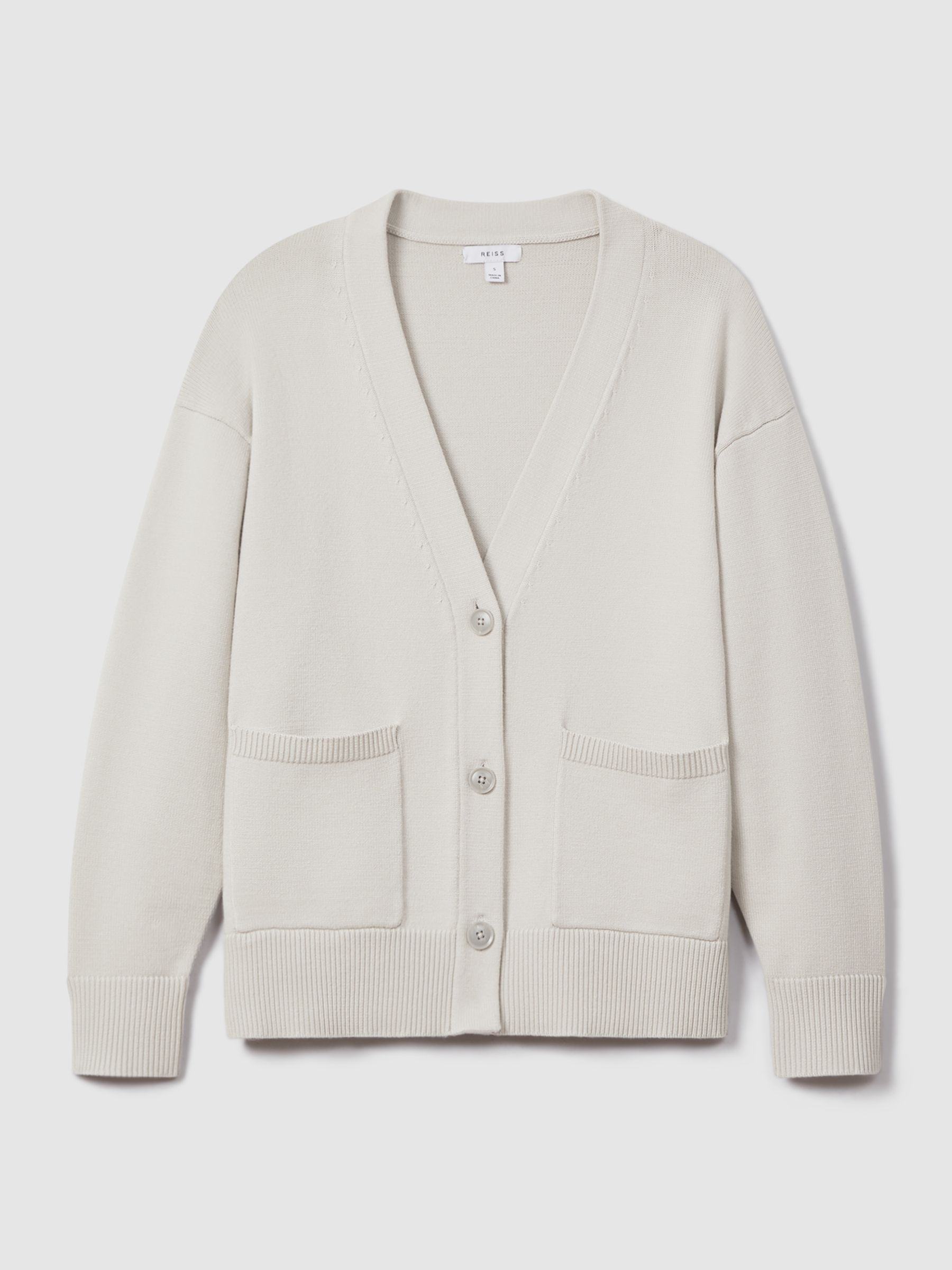 Reiss Chunky Knitted Cardigan in Grey - REISS