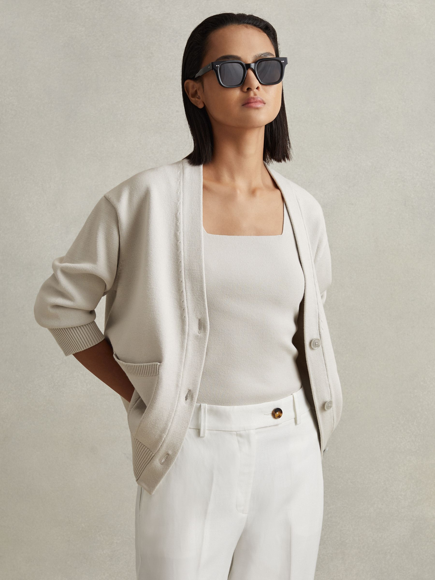 Reiss Chunky Knitted Cardigan in Grey - REISS