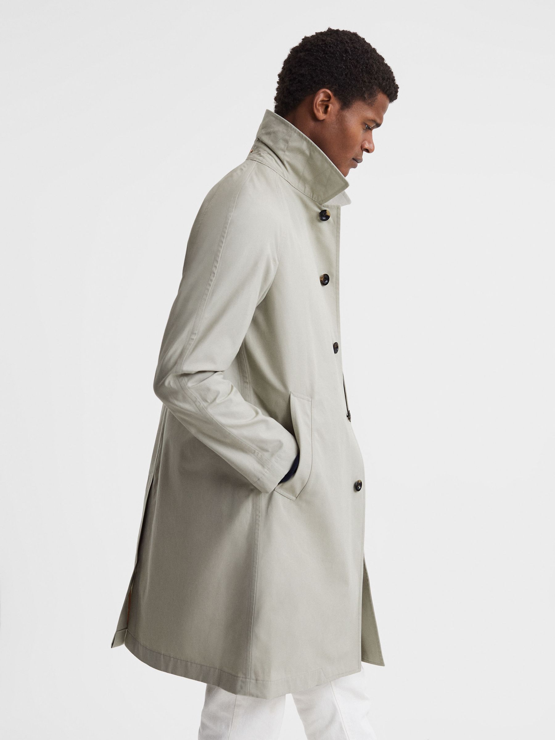 Reiss Private White Mid-Length Trench Coat in Stone - REISS