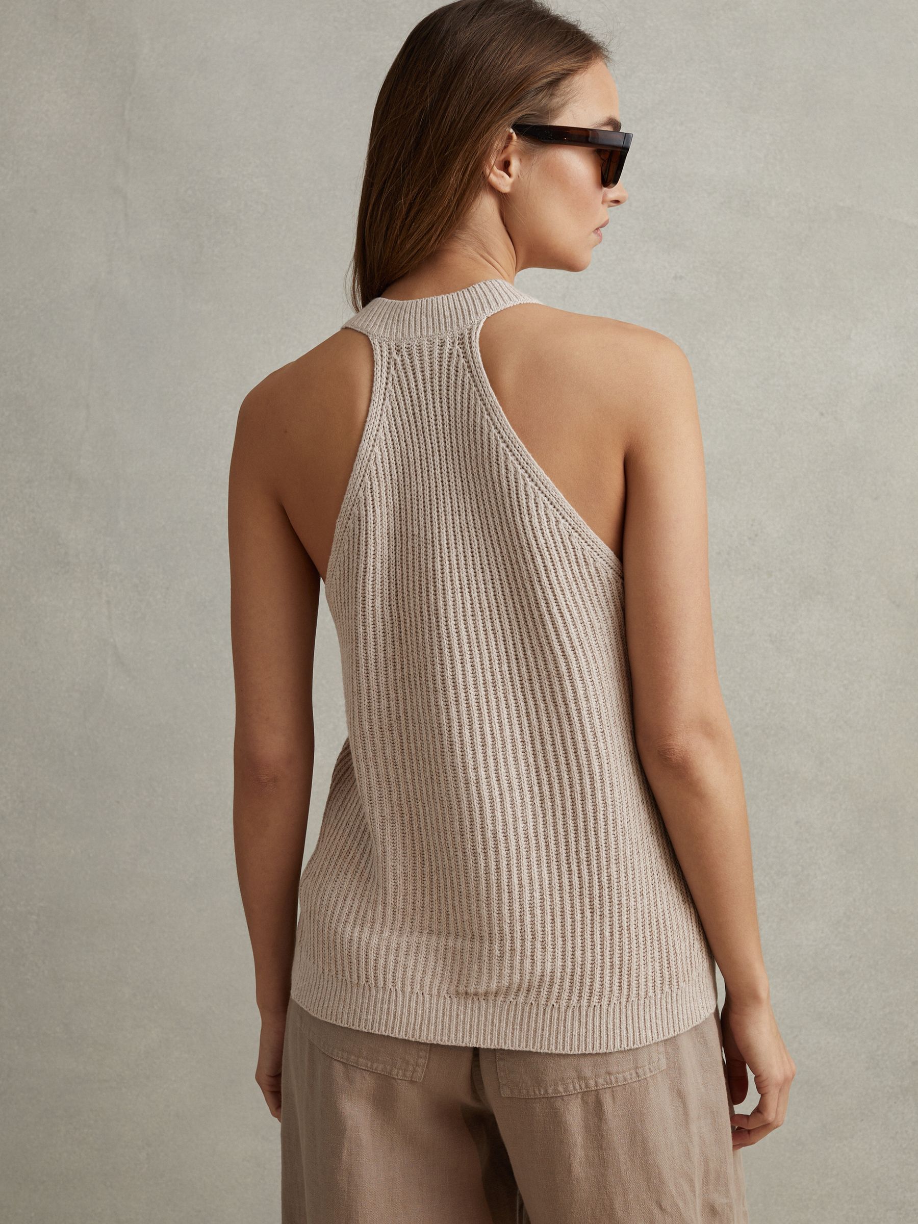 Reiss Knitted Halter Neck Top With Linen in Neutral - REISS