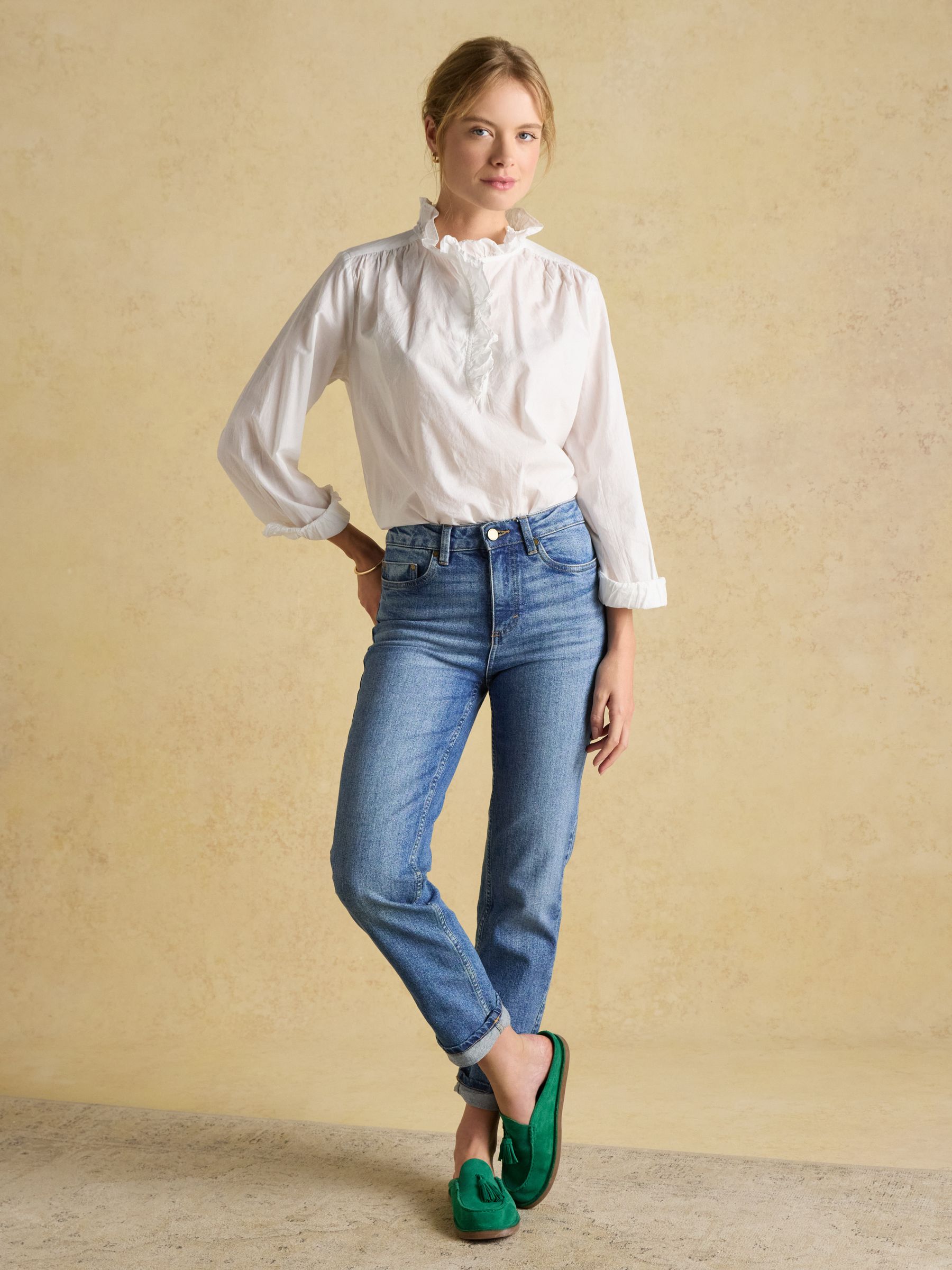 Melanie White Cotton Ruffle Blouse | Joules