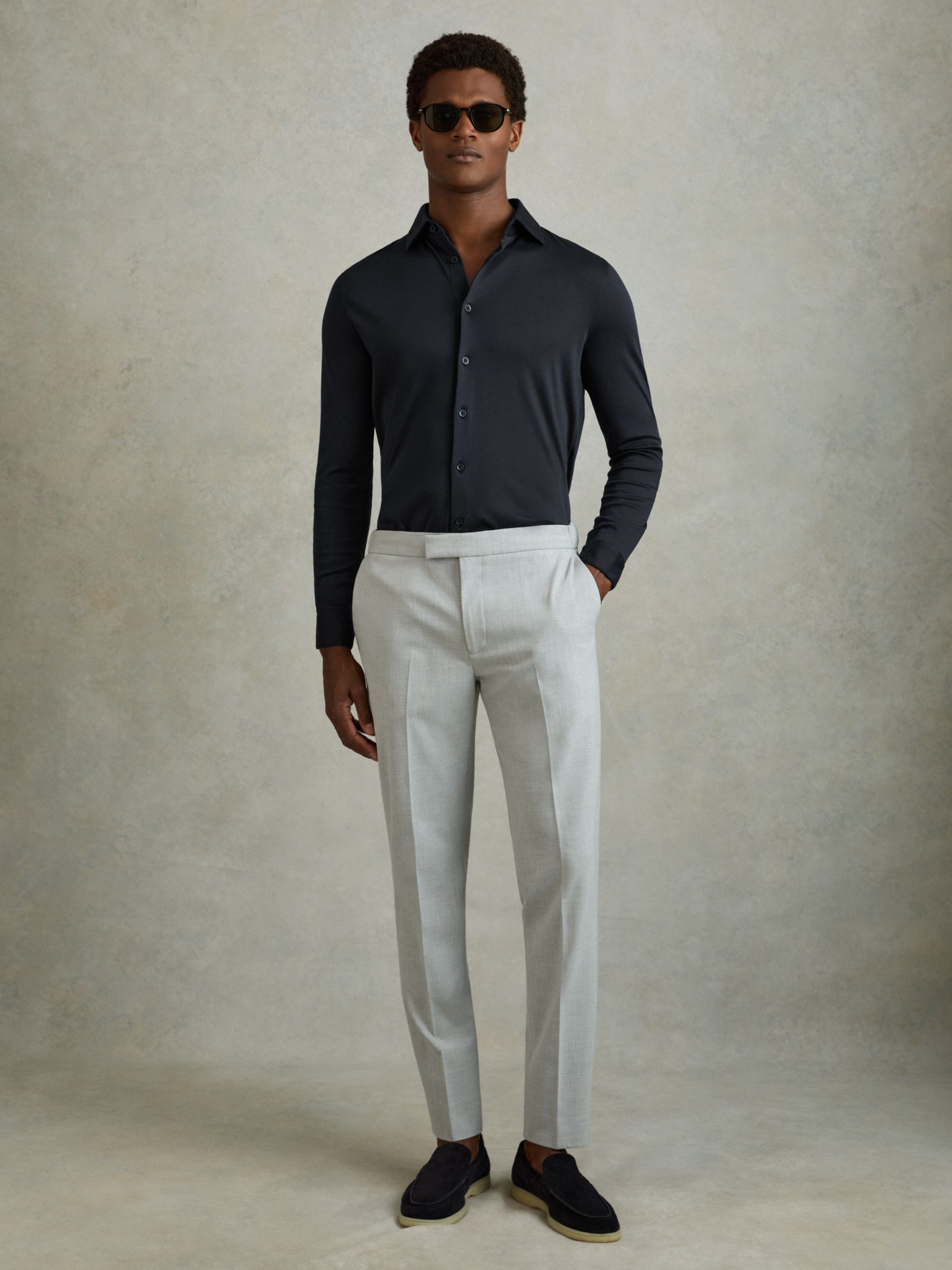 Reiss Slim Fit Mercerised Cotton Jersey Shirt in Navy - REISS