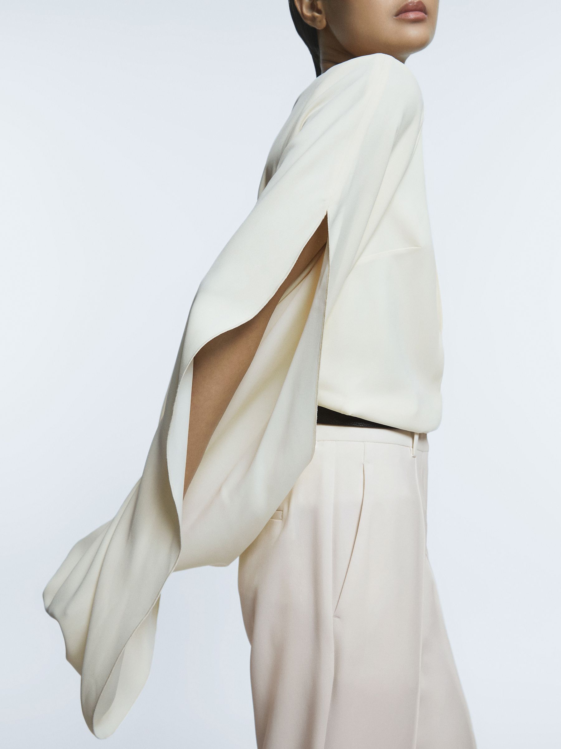 Reiss Italian Fabric Drape Back Cape-Style Top in Cream | REISS