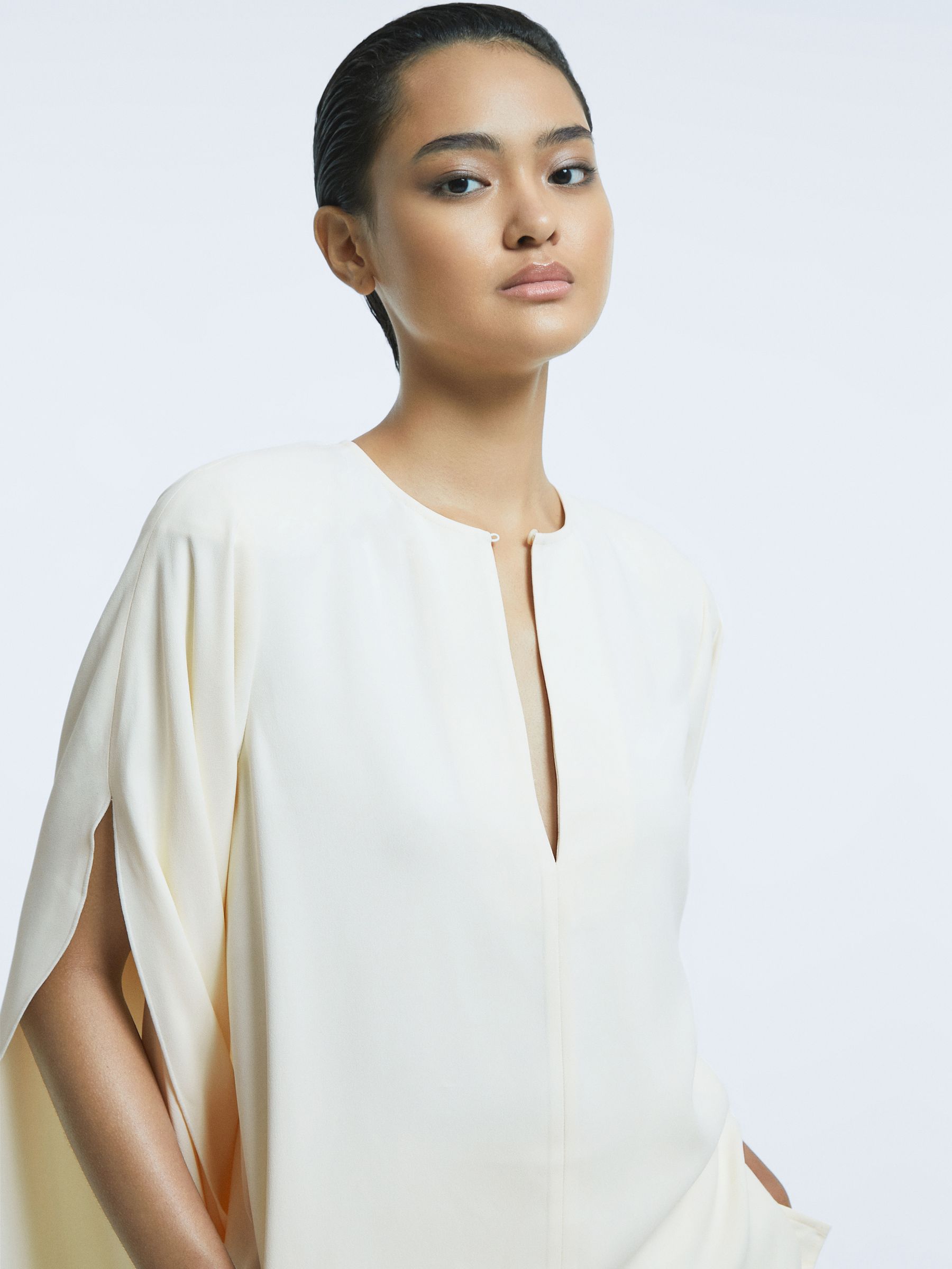 Reiss Italian Fabric Drape Back Cape-Style Top in Cream | REISS