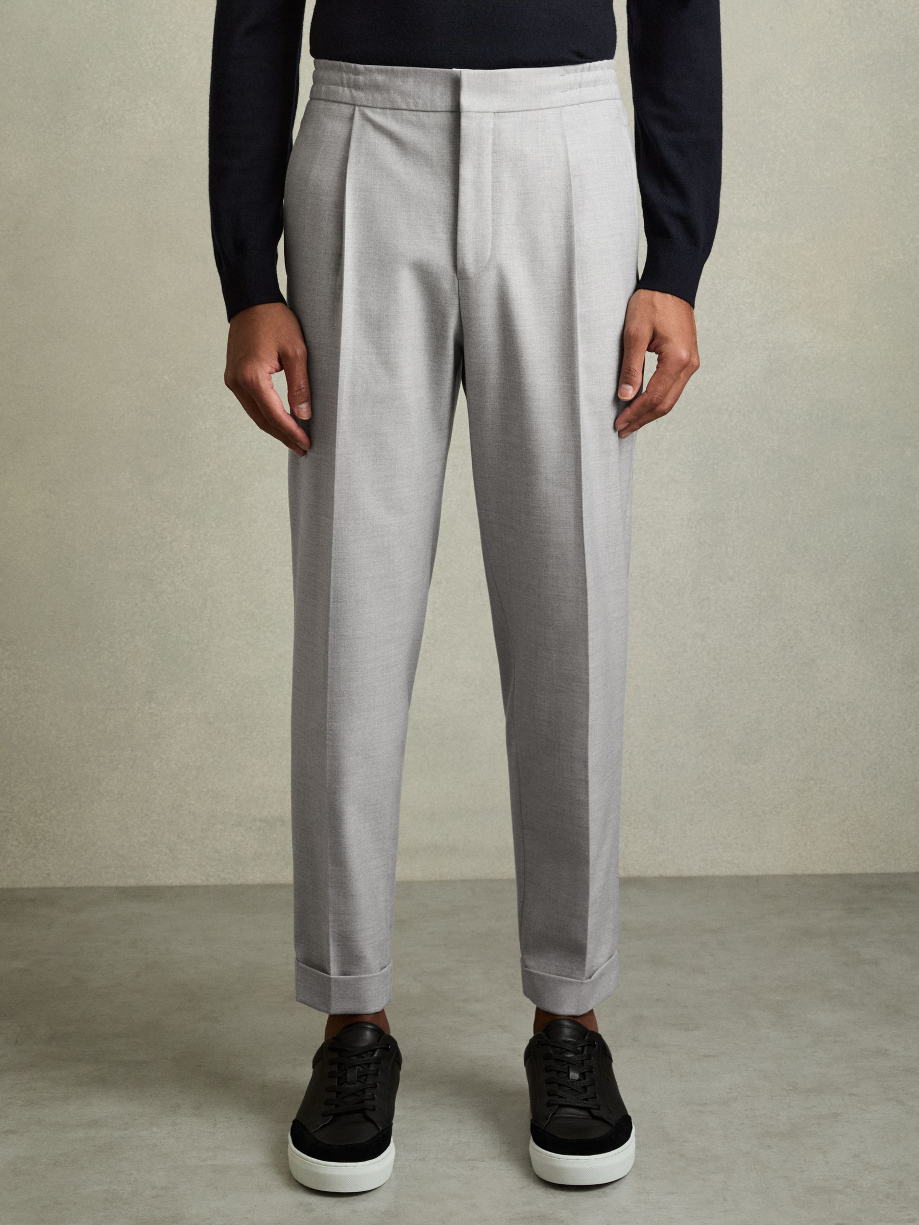 Reiss Relaxed Drawstring Trousers with Turn-Ups in Grey - REISS