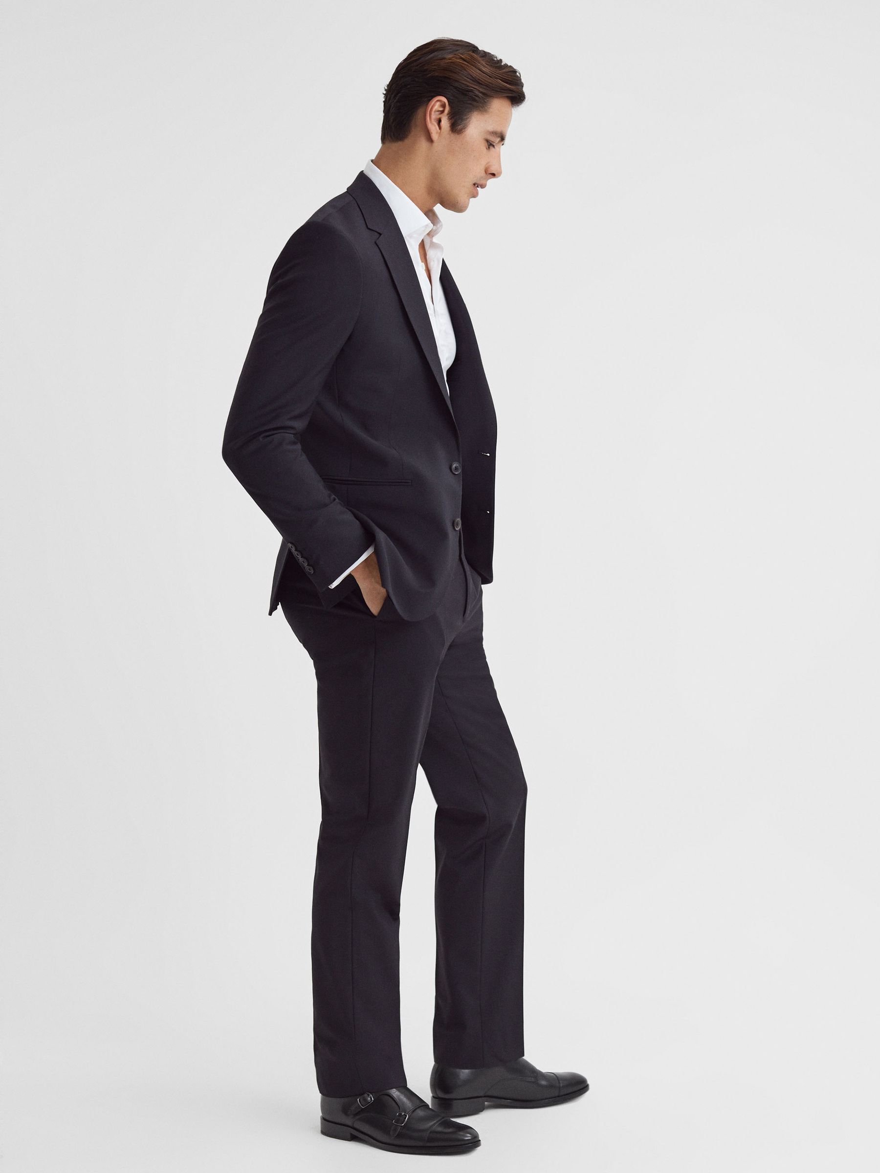 Reiss Leather Double Monk Strap Shoes in Black | REISS