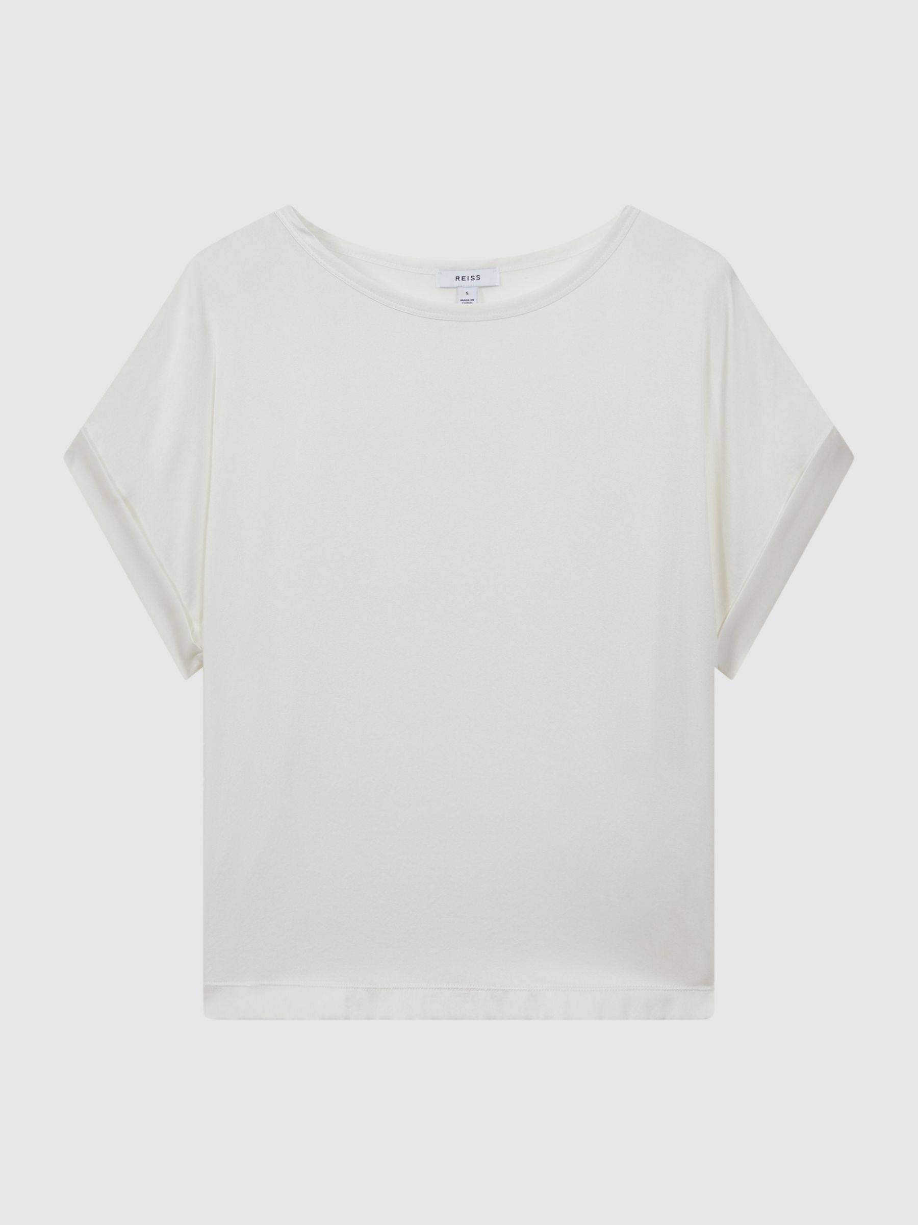 Reiss Silk Front Crew Neck T-Shirt in Ivory | REISS