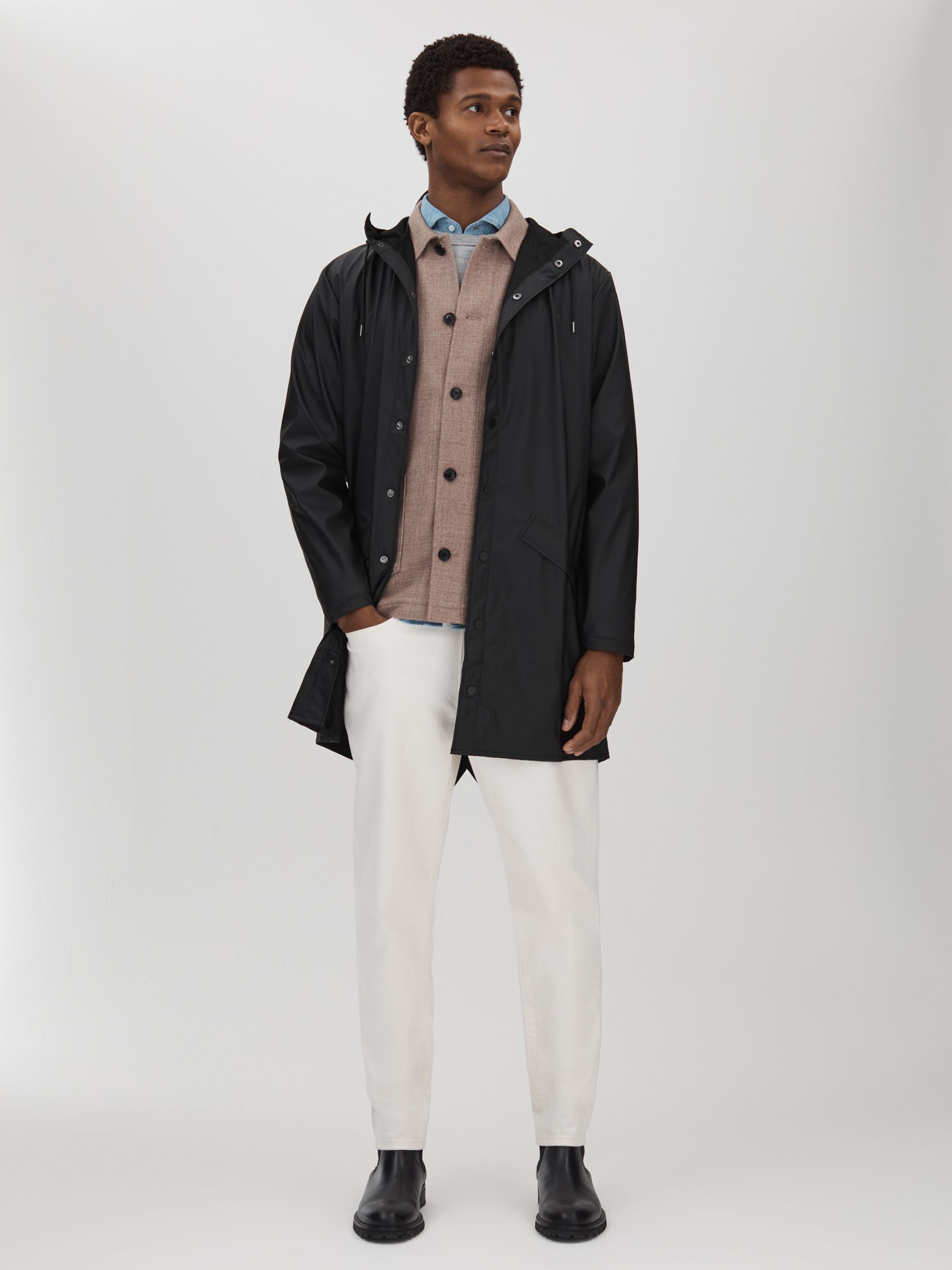 Reiss Rains Longline Hooded Raincoat in Black - REISS