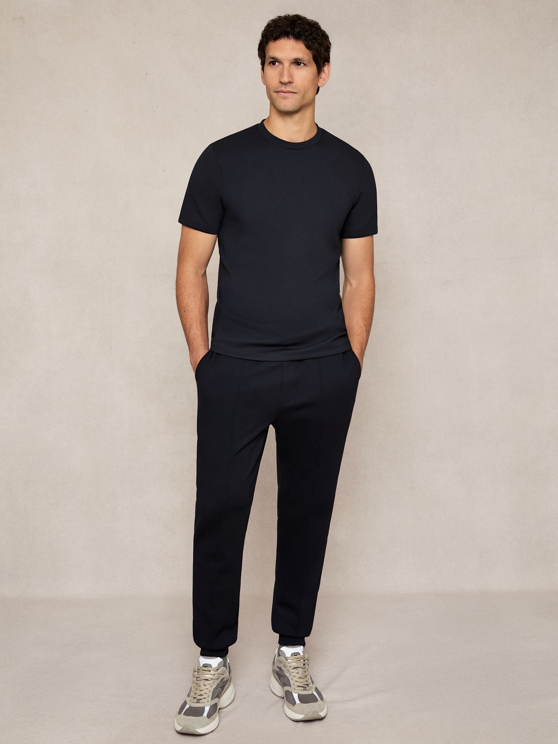 Reiss Premium Interlock-Jersey Joggers in Navy Blue | REISS