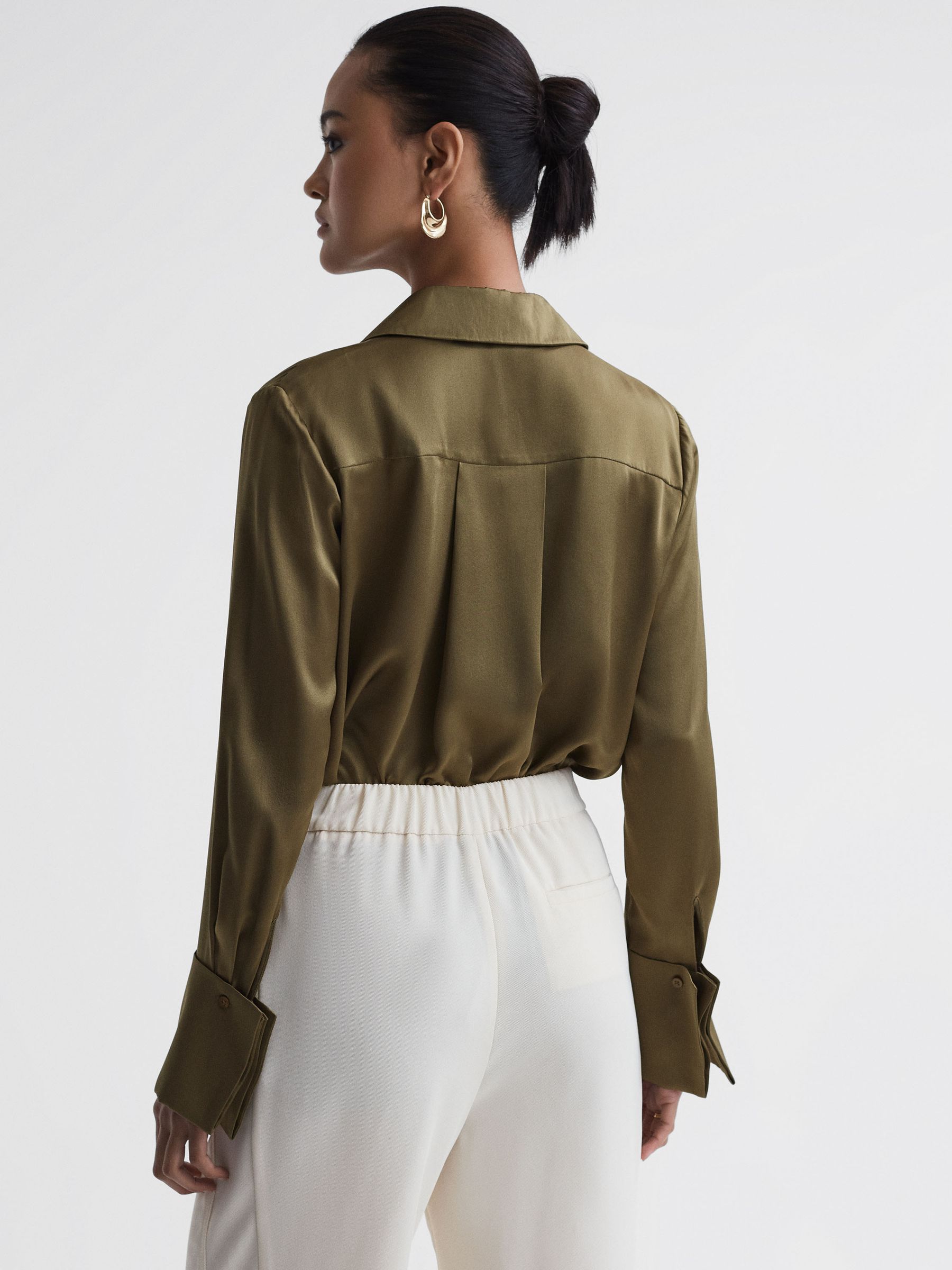 Reiss Silk Shirt in Khaki | REISS Reiss Silk Shirt in Khaki | REISS
