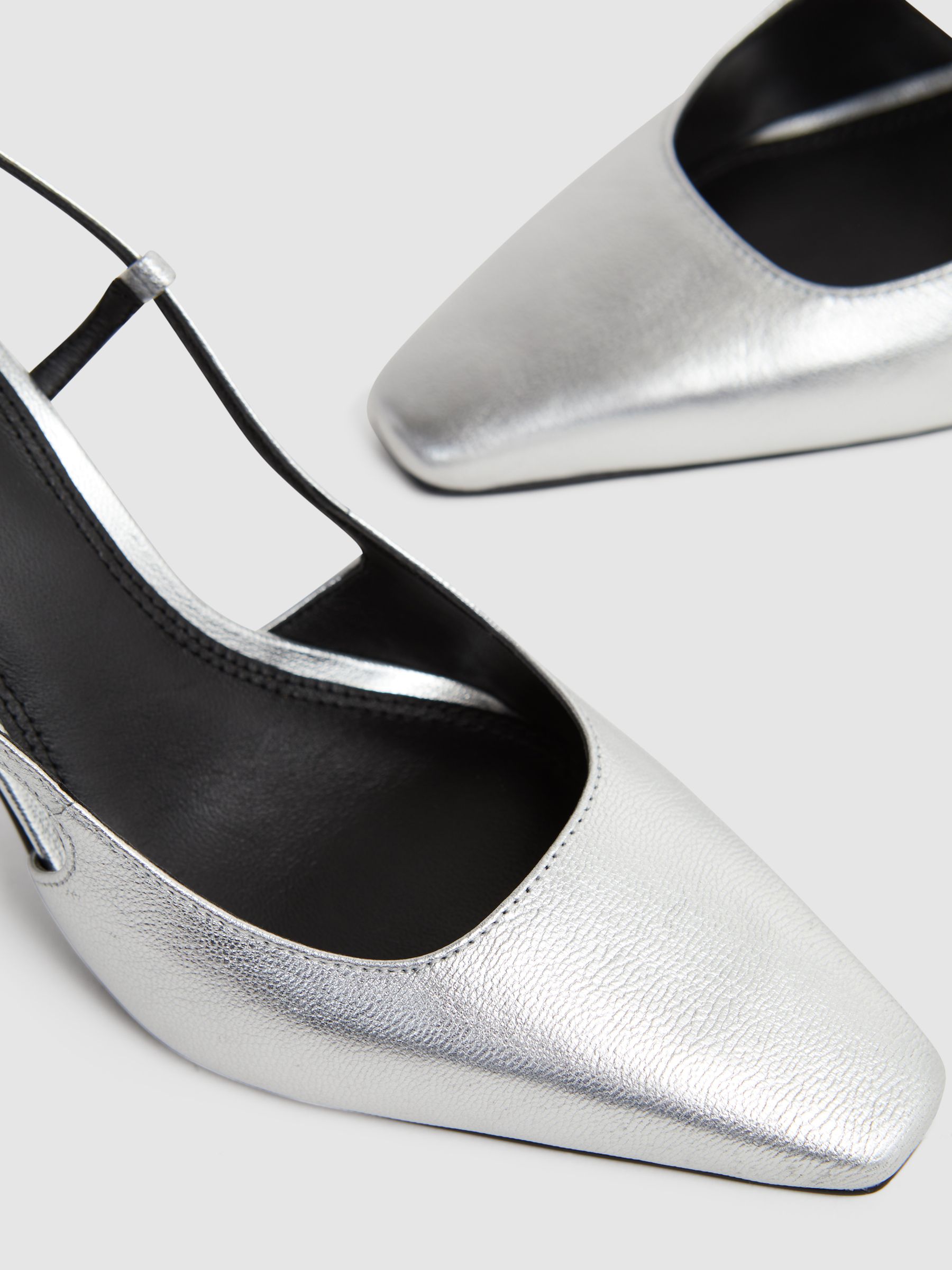 Reiss Metallic Slingback Heels in Silver - REISS