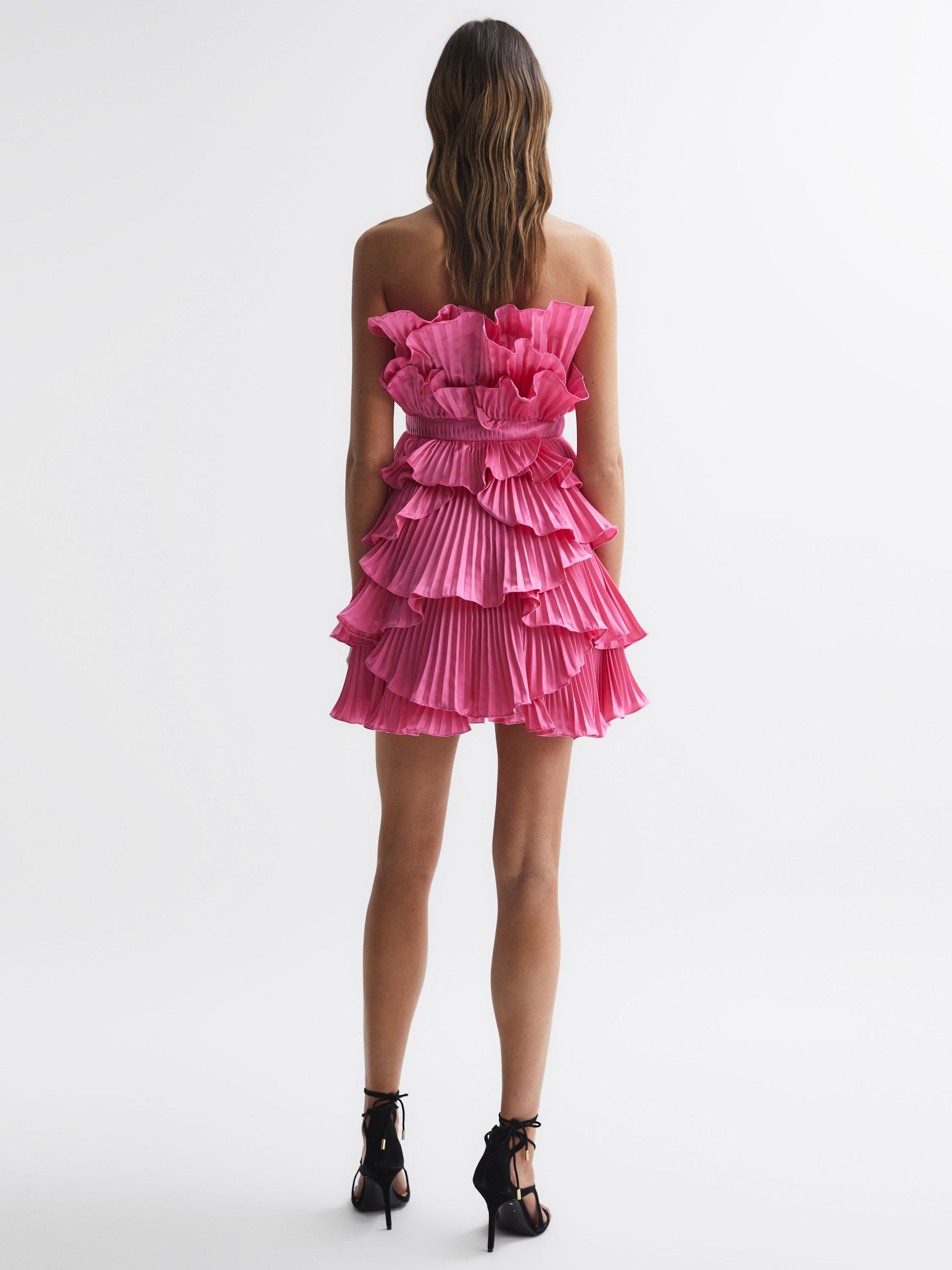 Reiss Amur Strapless Ruffle Mini Dress in Watermelon - REISS