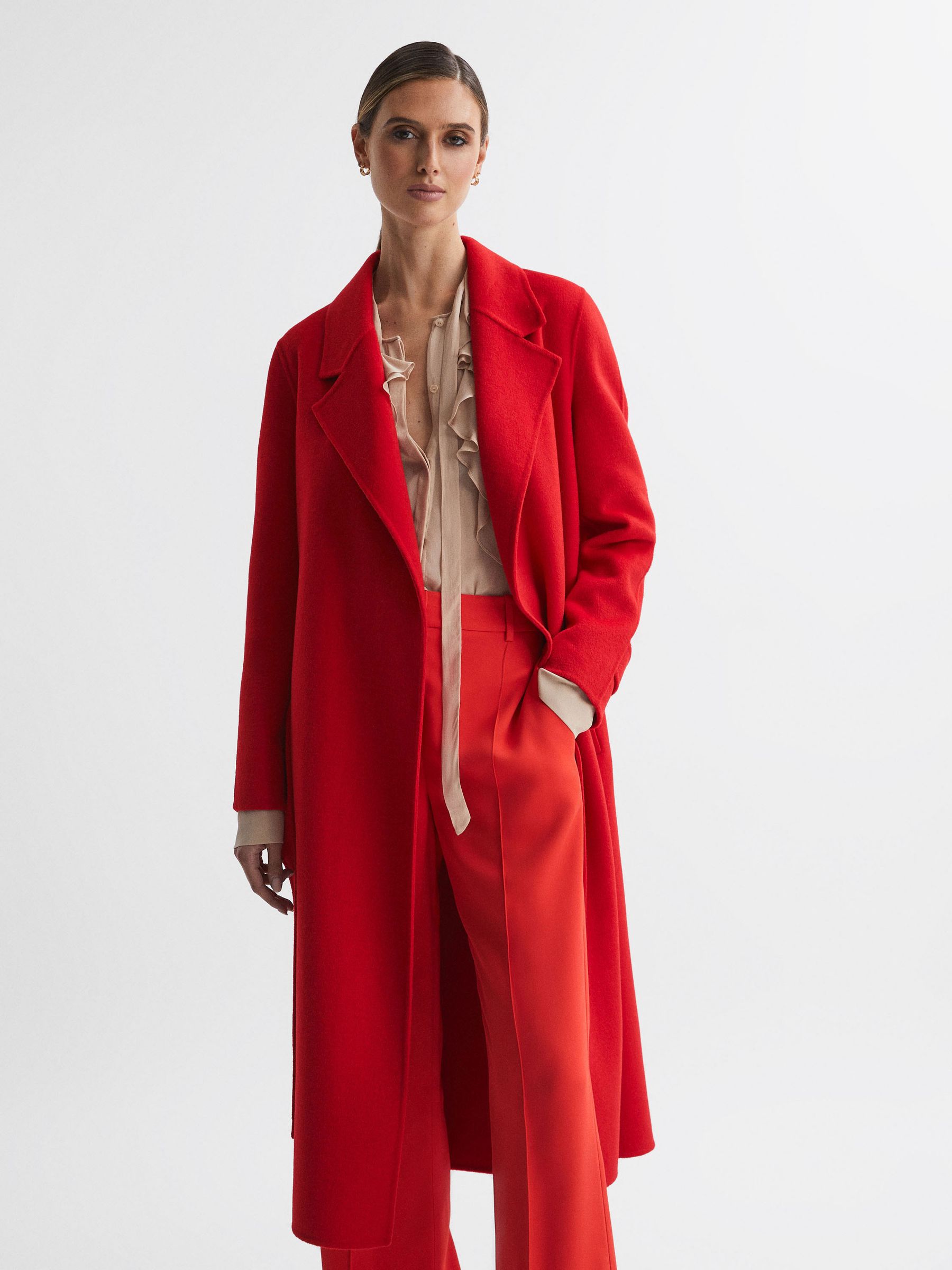 Reiss Emile Coral Wool Belted Blindseam Coat - REISS