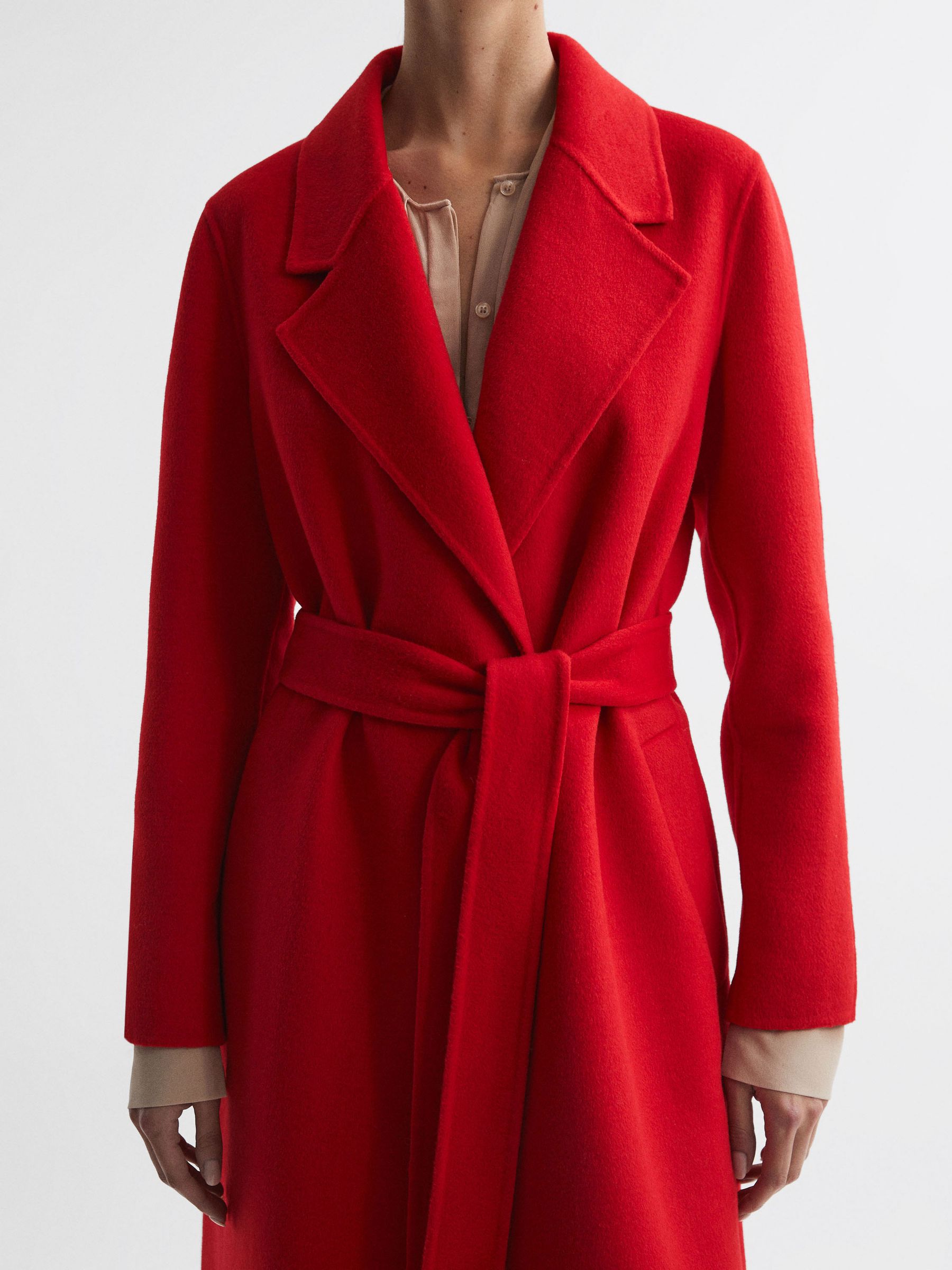 Reiss Emile Coral Wool Belted Blindseam Coat - REISS