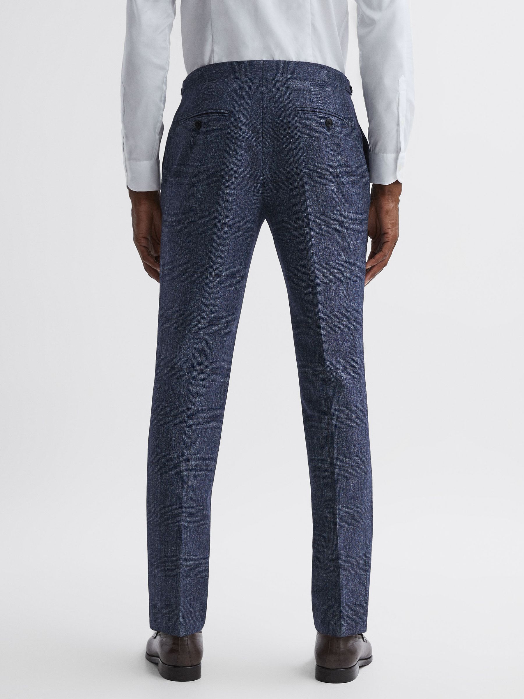 Reiss Slim Fit Wool-Linen Check Trousers in Indigo | REISS