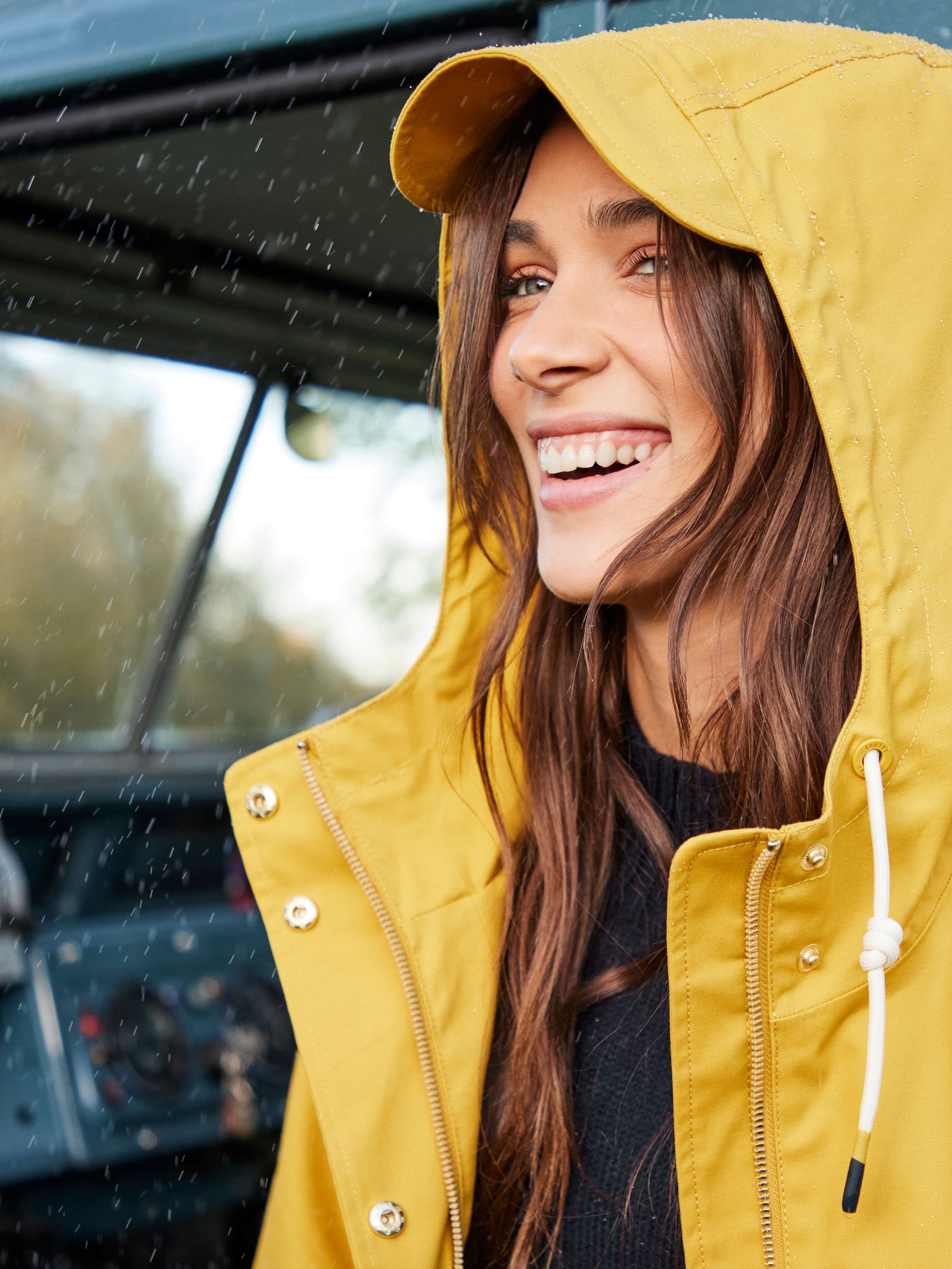 Padstow Yellow Gold Waterproof Raincoat With Hood | Joules